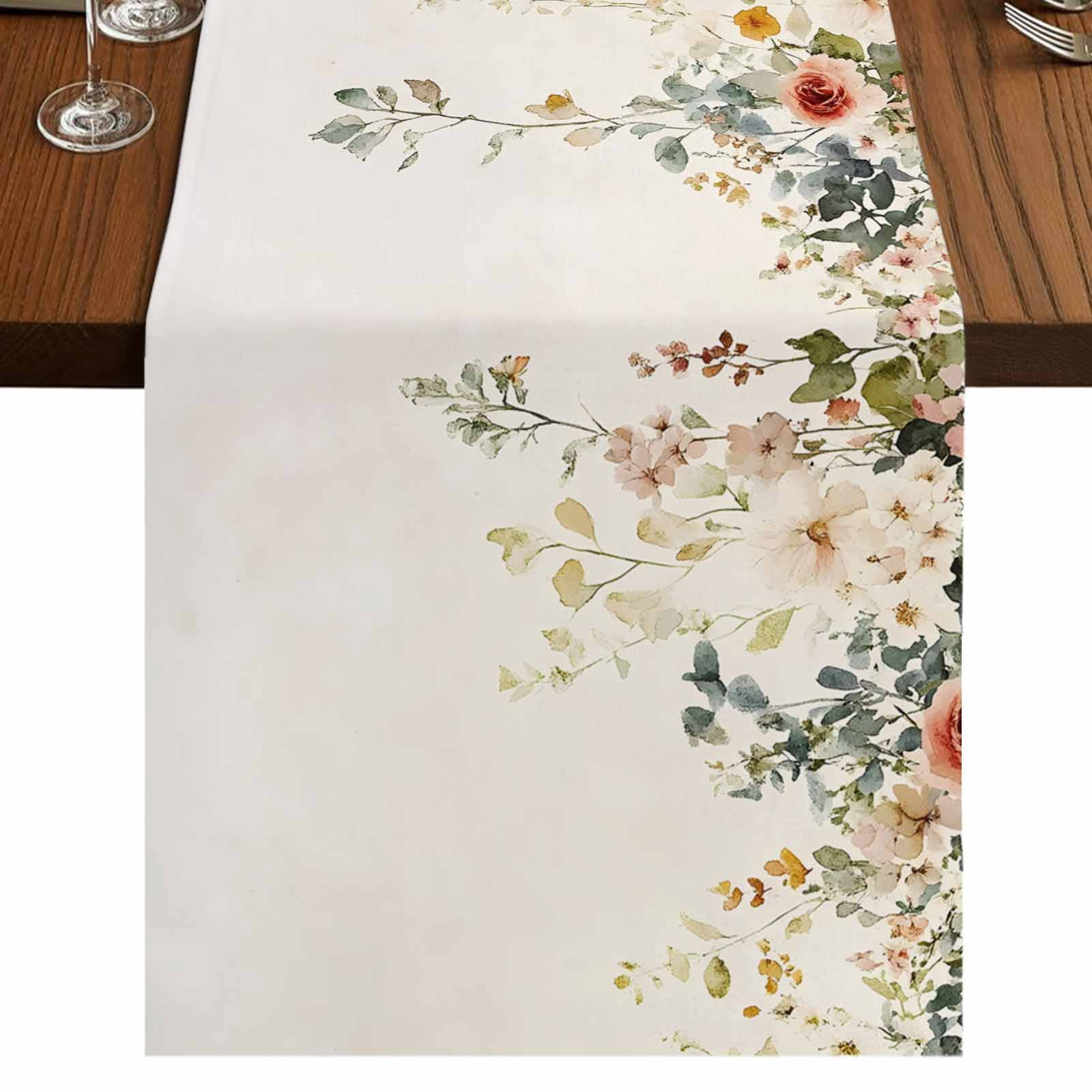 Spring Floral 120 Inch Table Runner, Weeping Leaves Butterflies ...
