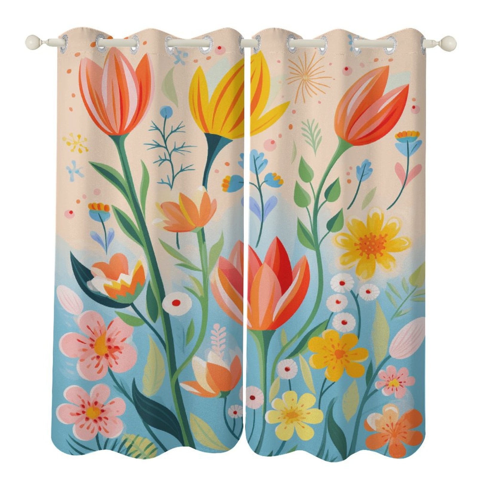 Spring Floral 2 Panels Curtains for Bedroom Living Room Drapes Kitchen ...