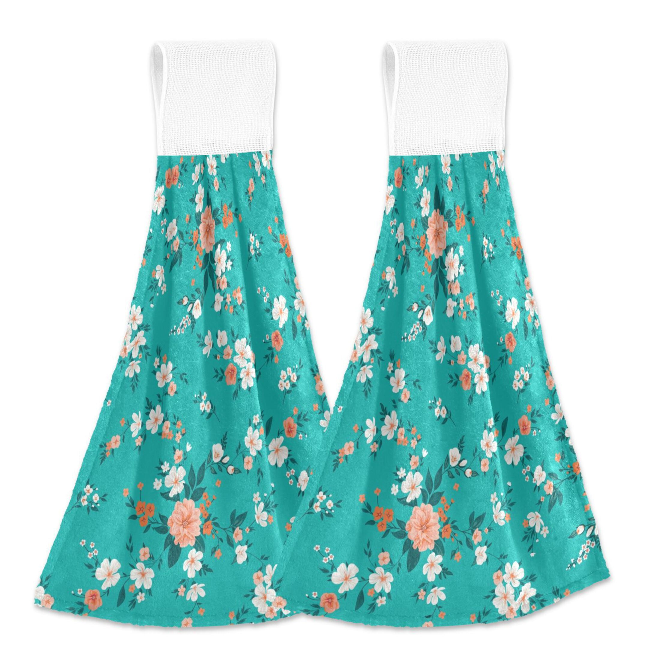 Spring Floral 2pcs Bathroom Hanging Towels Velcro Soft Hand Towel ...