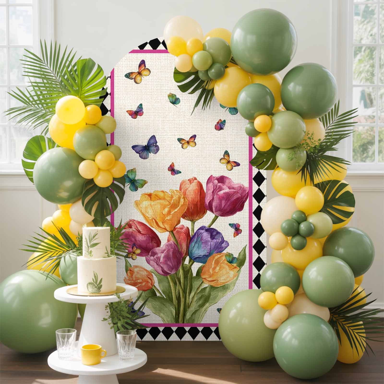 Spring Floral Arch Backdrop Cover, 4FT, Watercolor Flowers Romantic ...