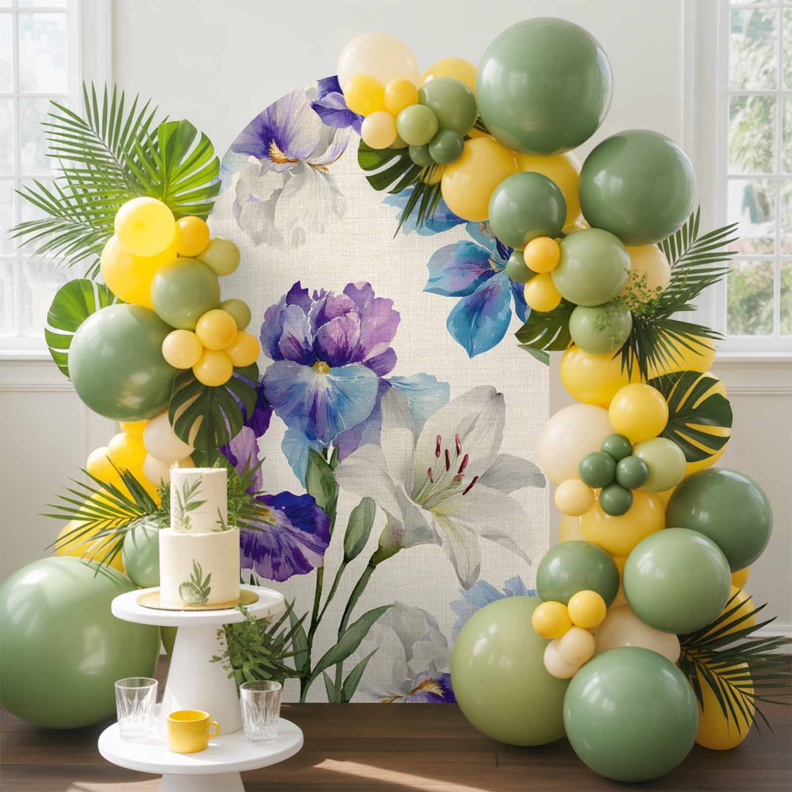 Spring Floral Arch Backdrop Cover, 7.2FT, Watercolors Purple Iris ...