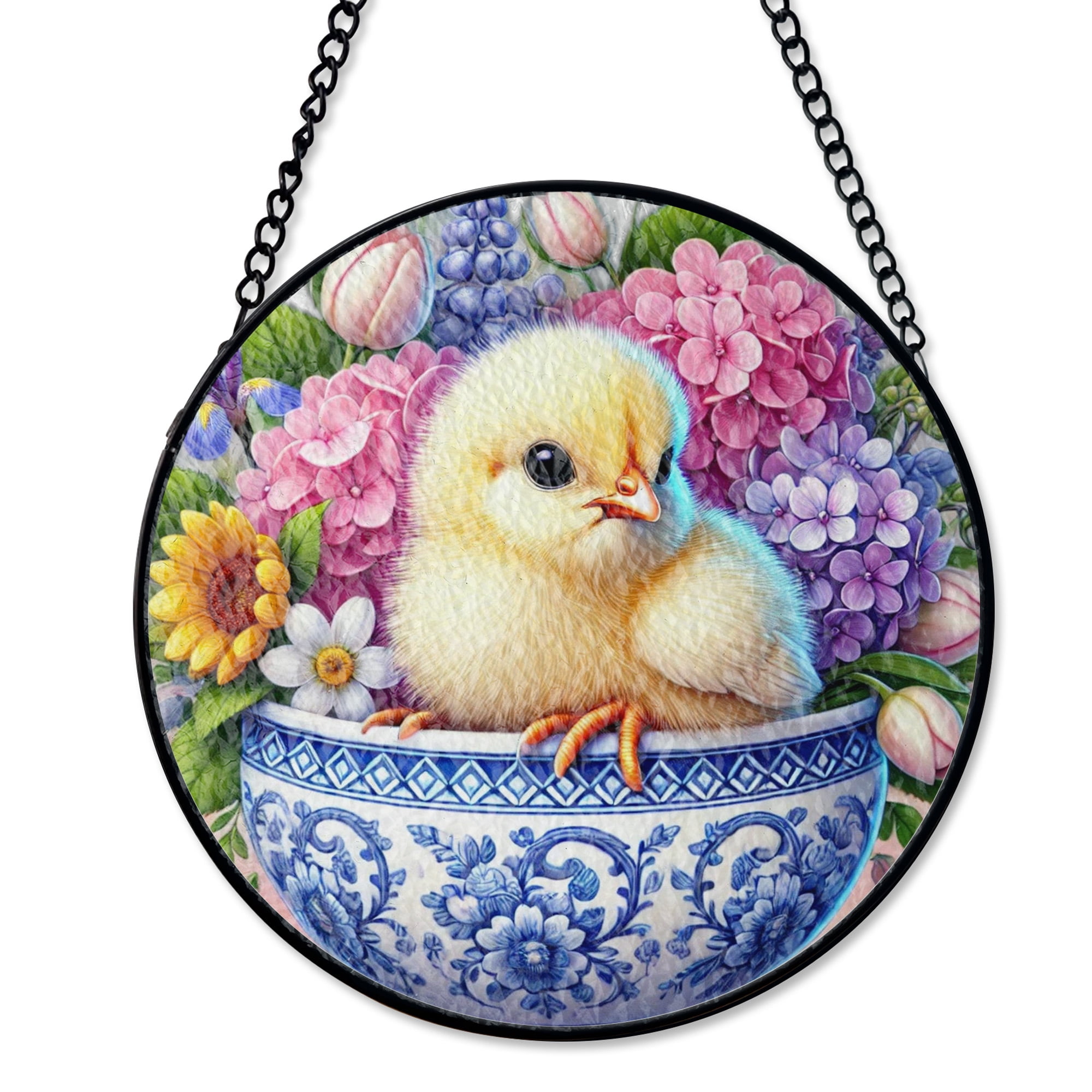 Spring Floral Baby Chick Suncatcher Stained Glass Style UV Printed ...
