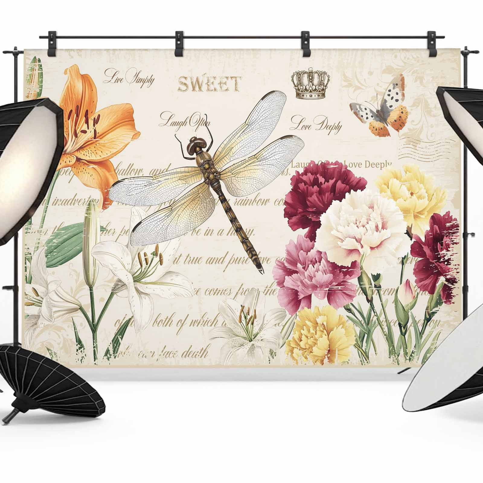 Spring Floral Backdrop for Photography, Watercolor Flowers Retro ...