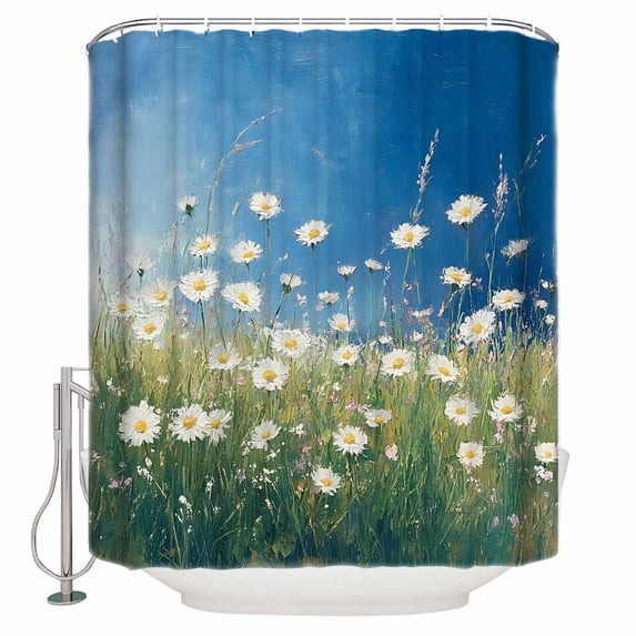Spring Floral Bathroom Shower Curtains with 12 Hooks Polyester ...