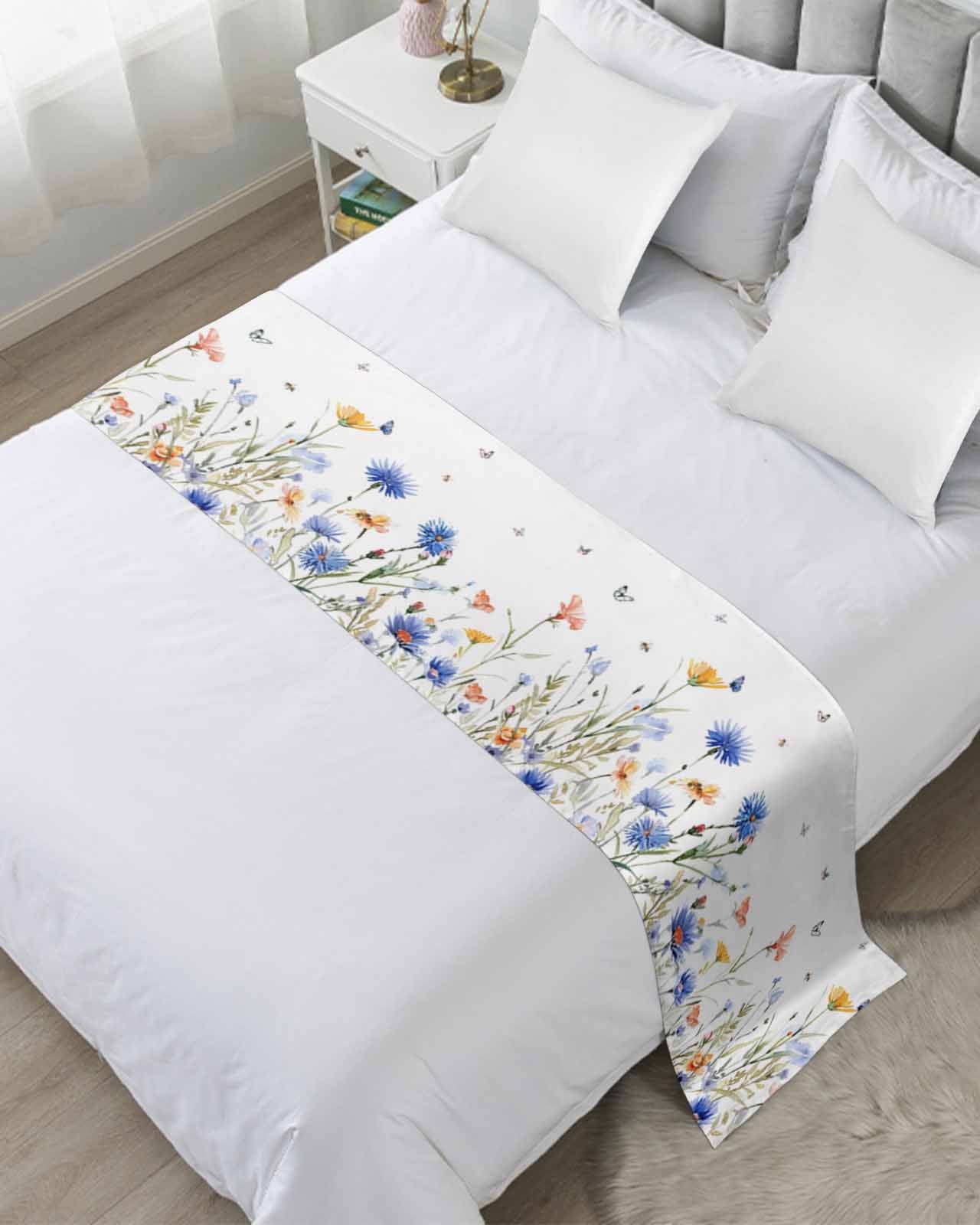 Spring Floral Bed Runner for King Size Bed, Elegant Butterfly Summer ...