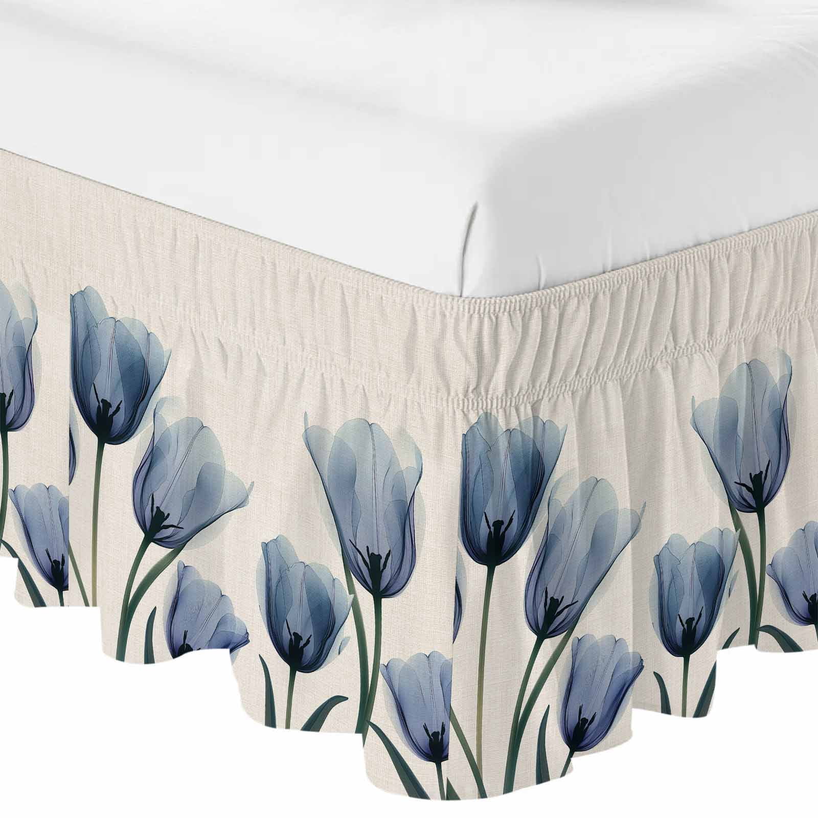 Spring Floral Bed Skirt Queen Size 18 Inch Drop, Adjustable & Elastic ...