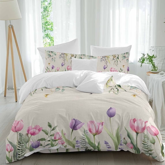 Spring Floral Bedding Duvet Cover Set Full Size 4 Pieces, Watercolor ...