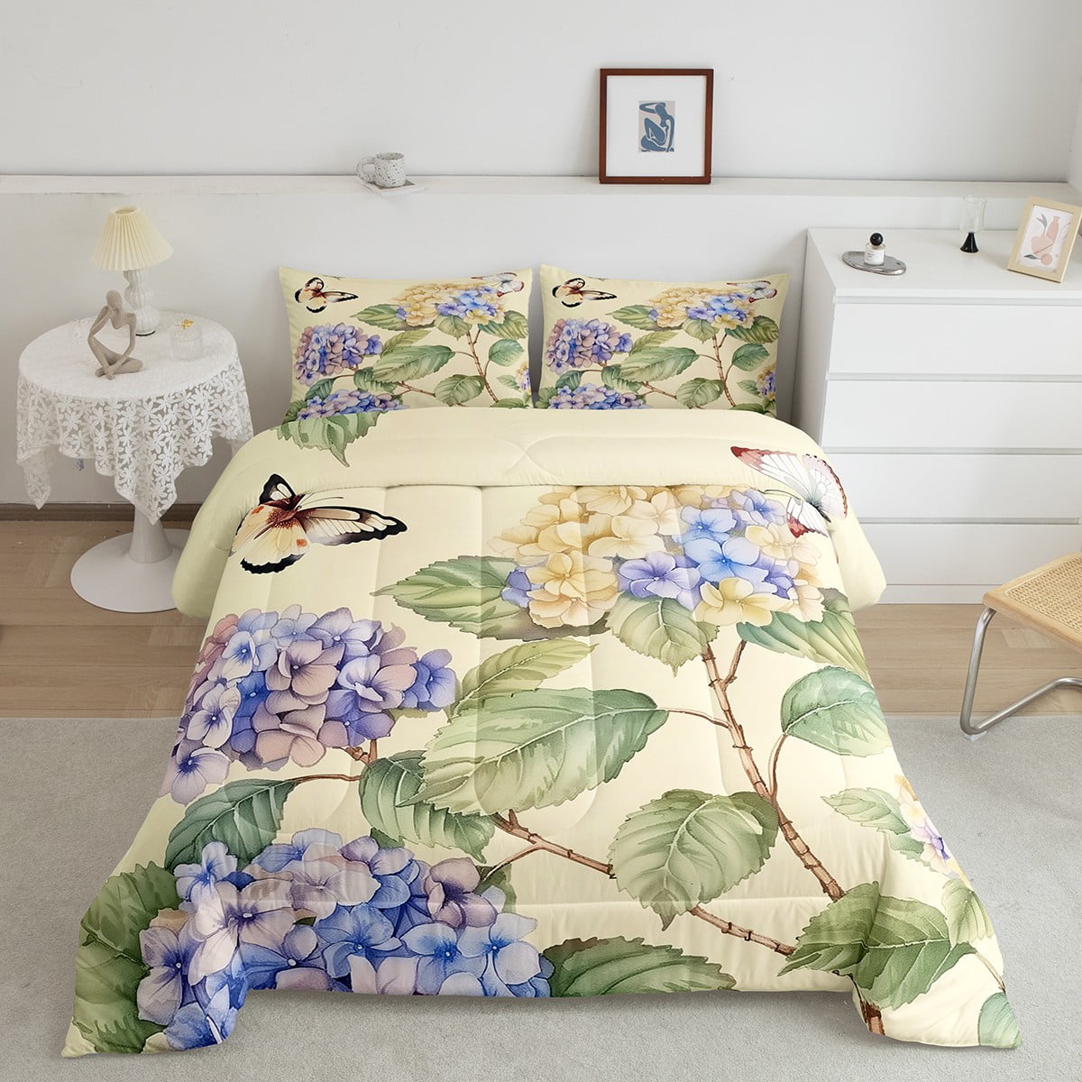 Spring Floral Bedding Sets Queen Rustic Hydrangea Flower Comforter Set ...