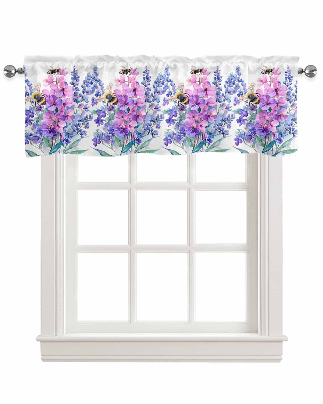 Spring Floral Bee Kitchen Valances for Windows Farmhouse Linen Window ...