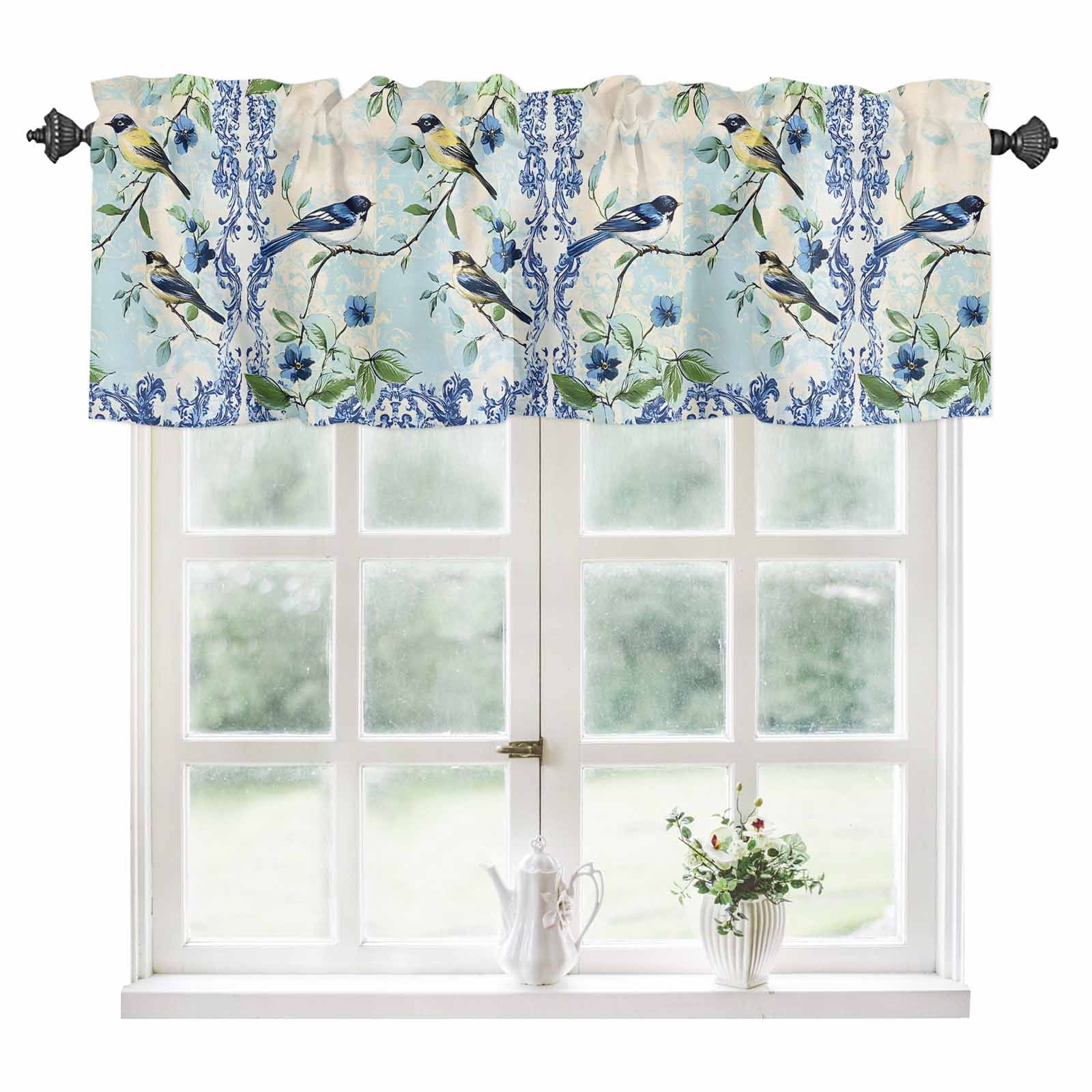 Spring Floral Birds Kitchen Valances for Windows 60x18 Inch Kitchen ...