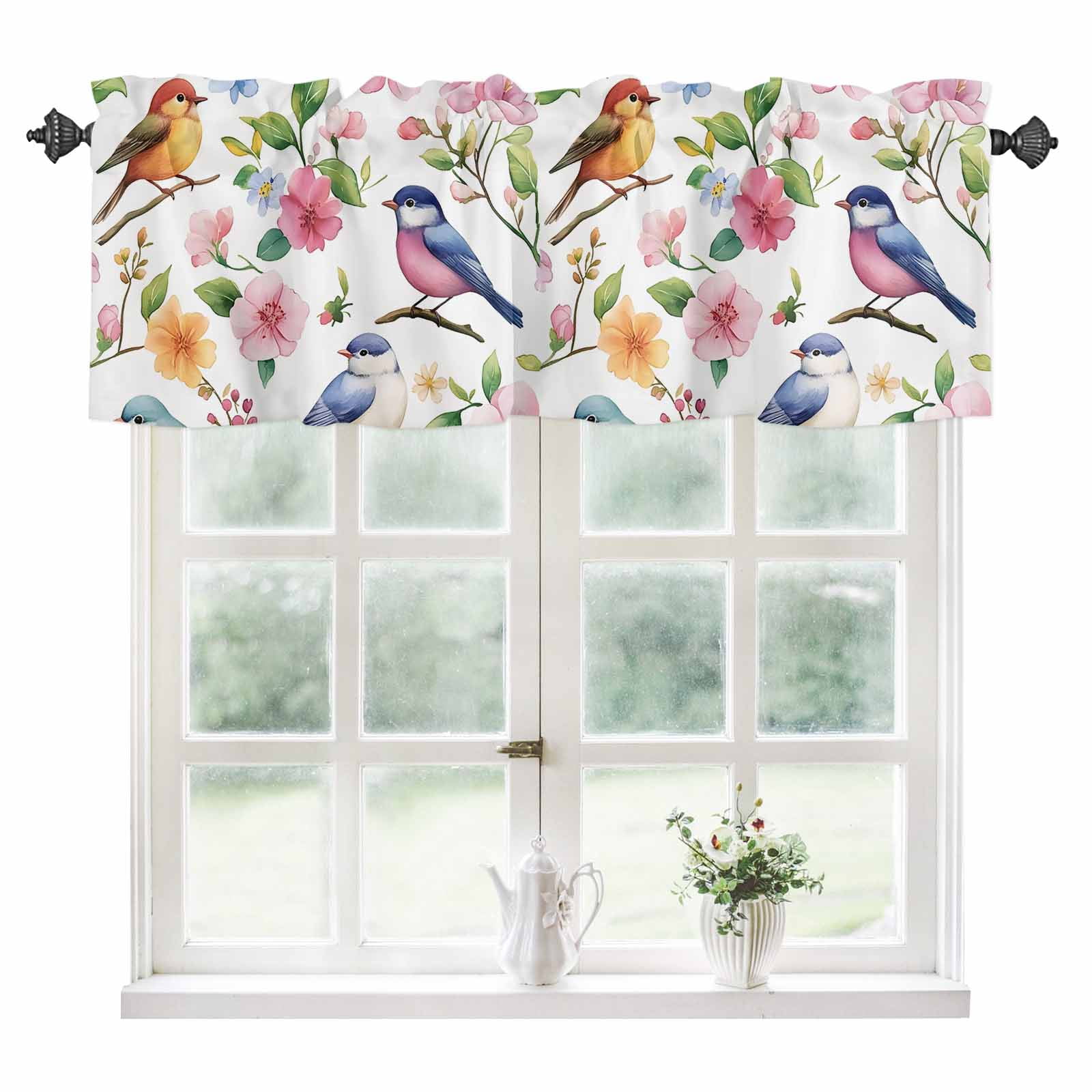 Spring Floral Birds Kitchen Valances for Windows 60x18 Inch Kitchen ...