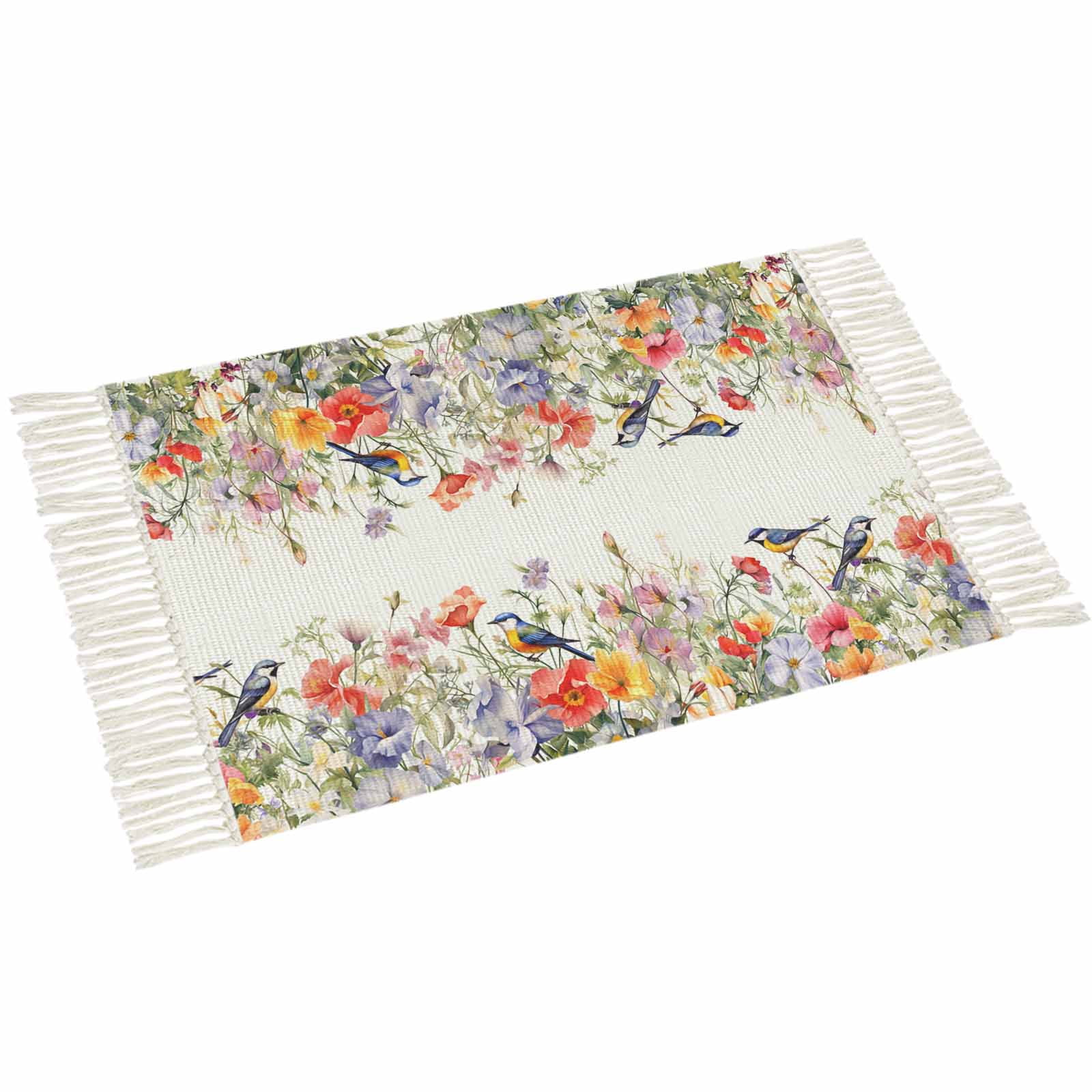 Spring Floral Birds Washable Bath Rug - 2x3 Entry Rug Washable Indoor ...