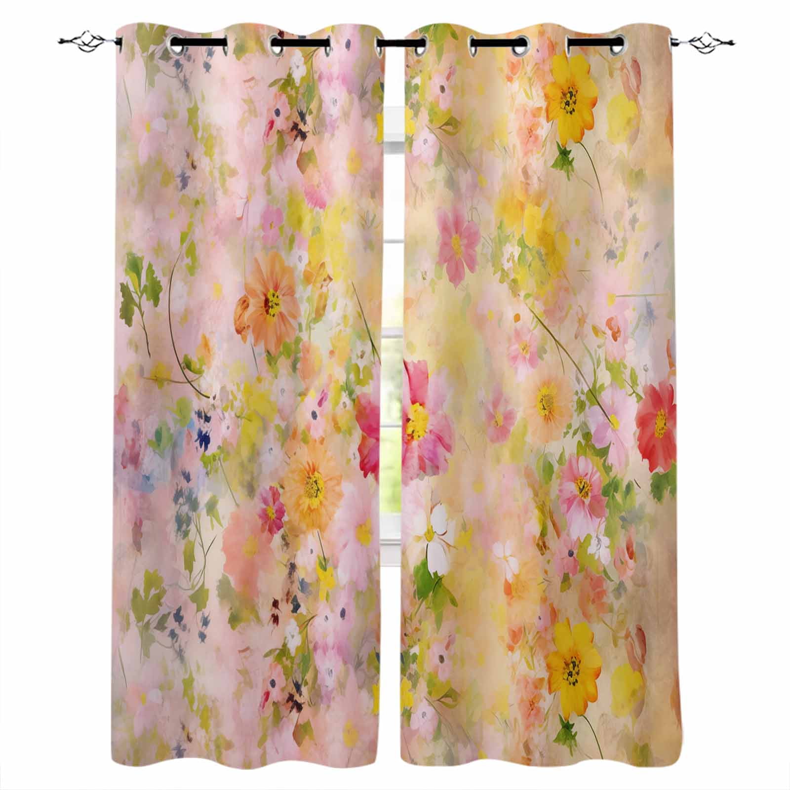 Spring Floral Blackout Curtains for Bedroom/Living Room, Thermal ...