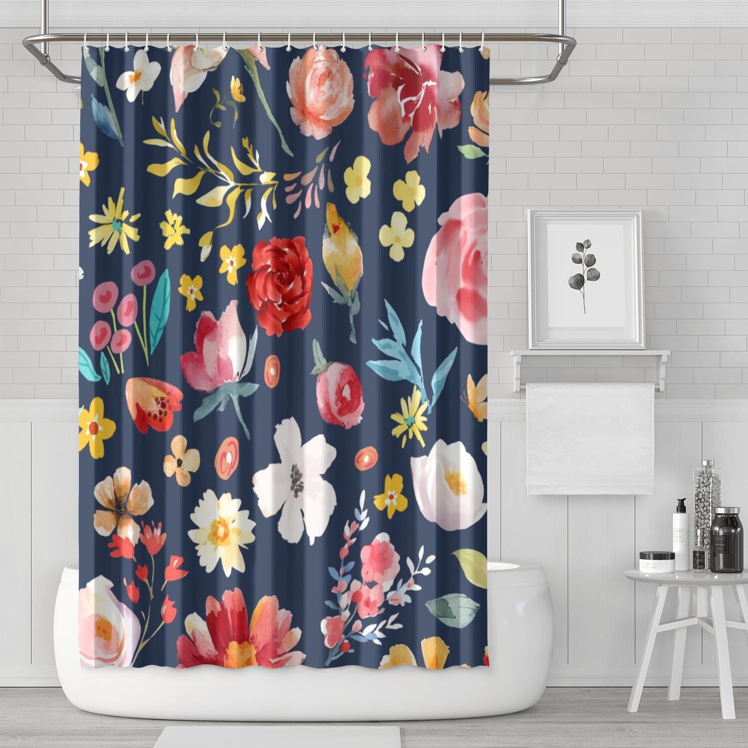 Spring Floral Blossom and Tropical Leaf Shower Curtain 72x72 Inches ...