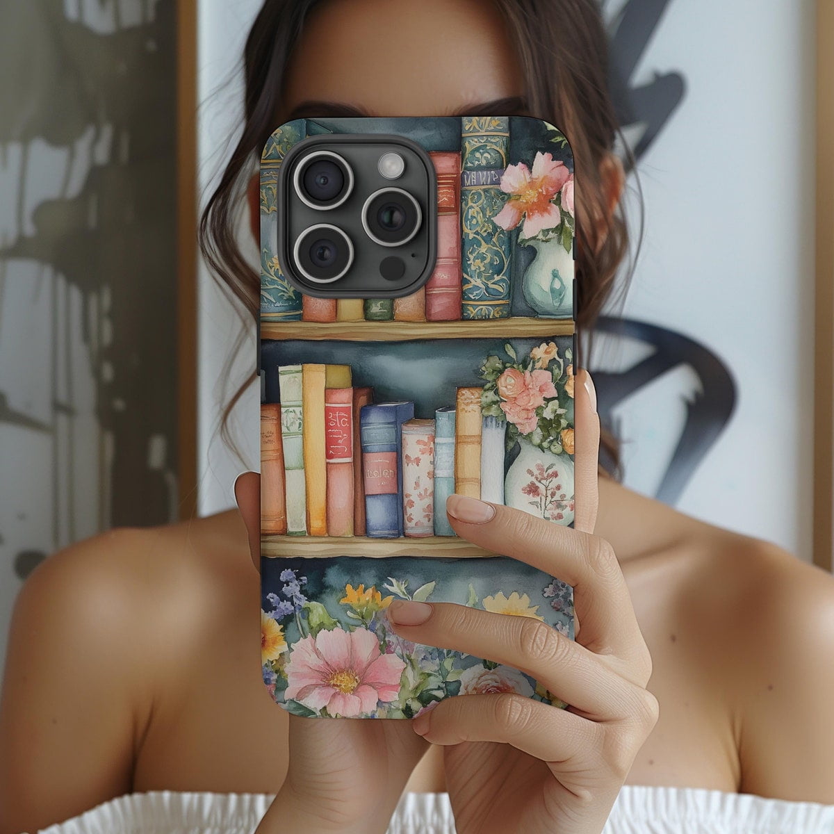 Spring Floral Bookish Bookshelf Library Phone Case with iPhone 17 to 11 ...