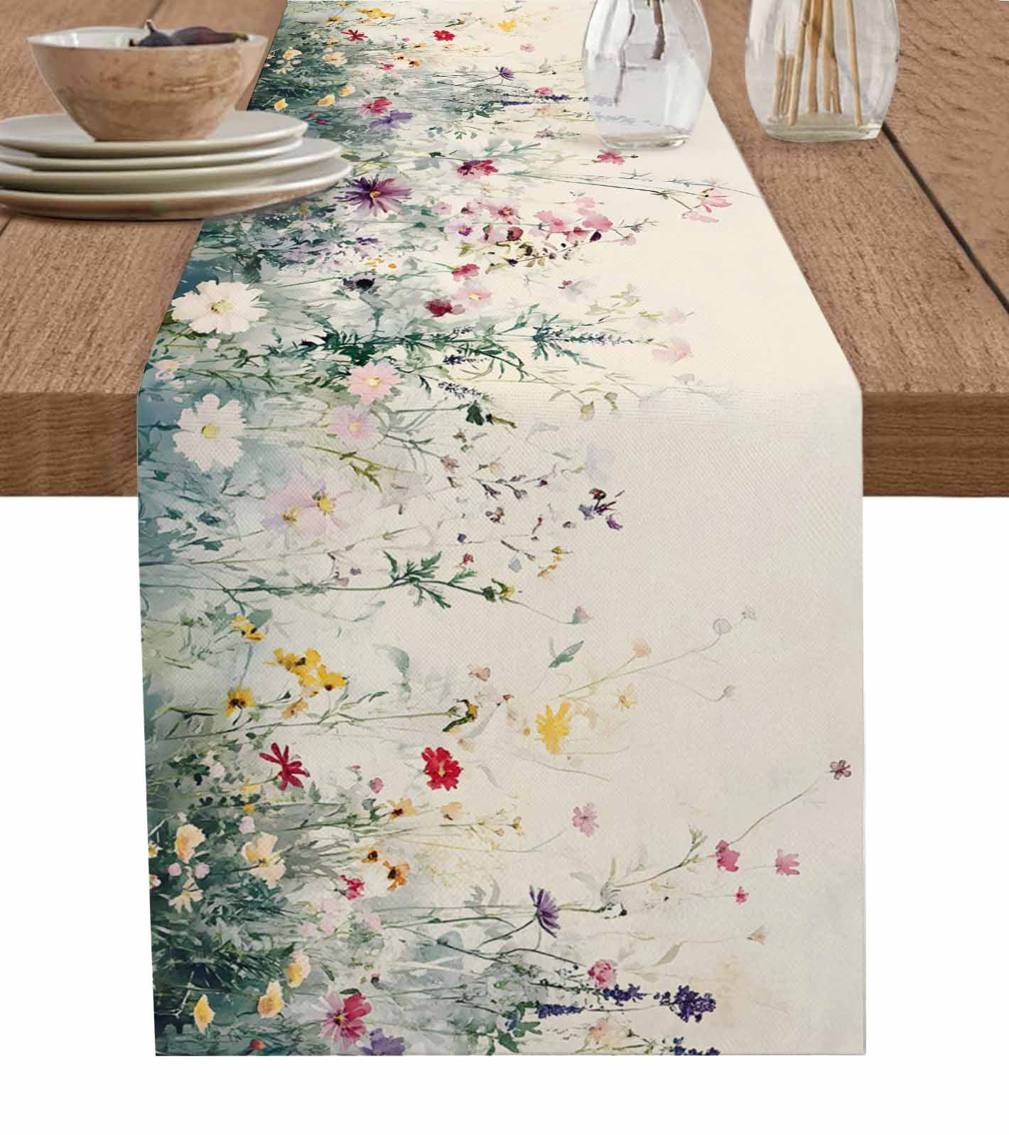 Spring Floral Botanical Table Runner 72 Inches, Summer Farmhouse ...