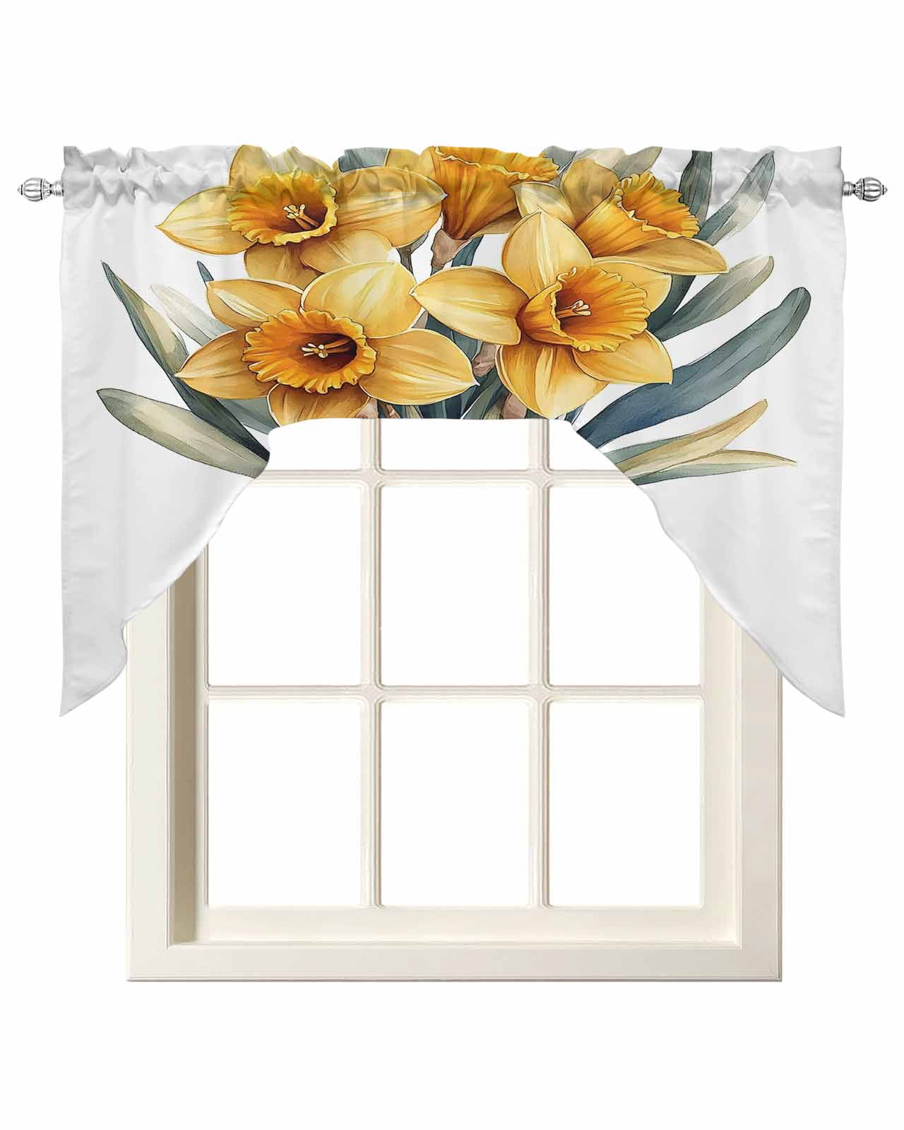 Spring Floral Bouquet Kitchen Swag Valances for Windows, Yellow ...