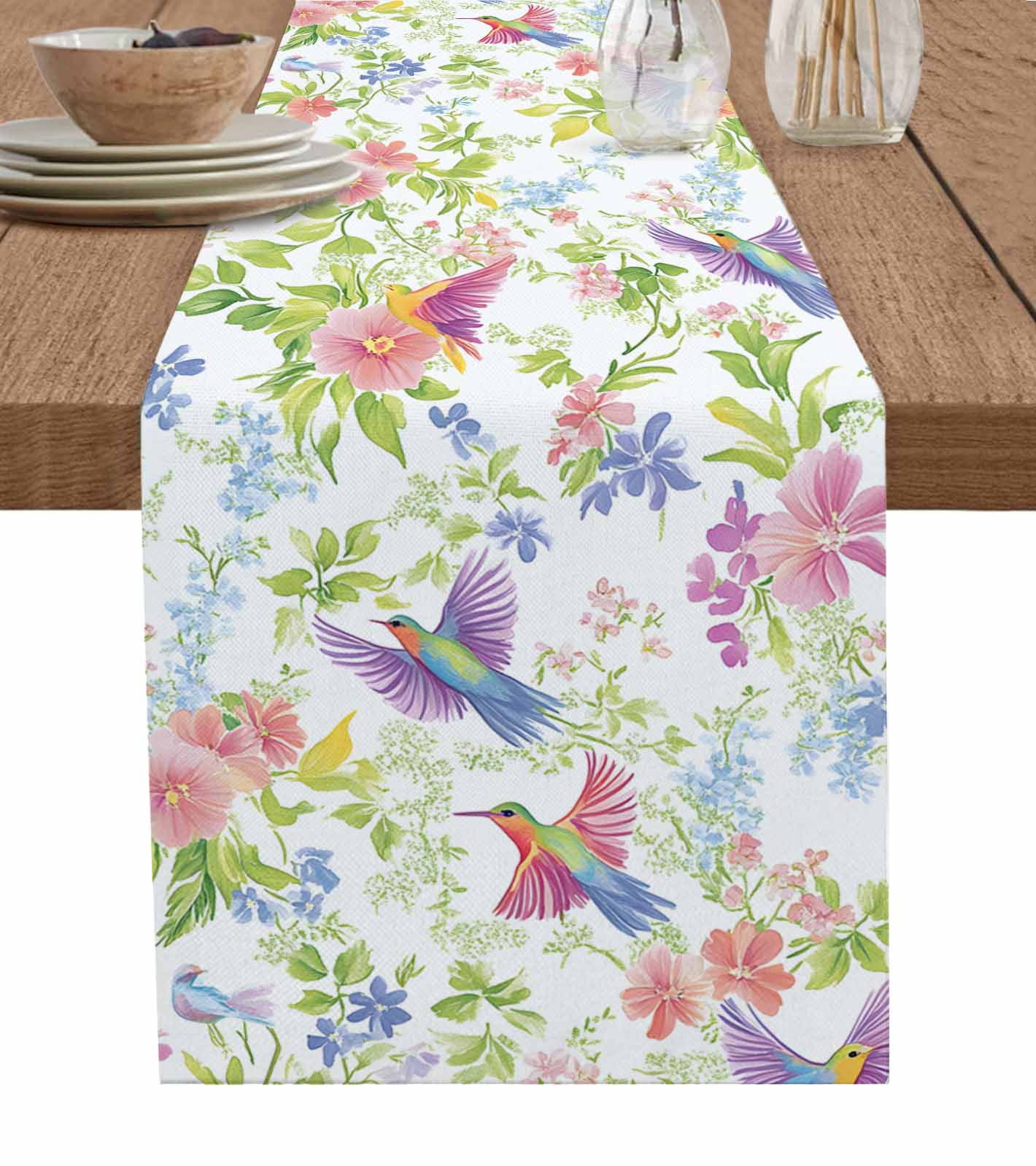 Spring Floral Burlap Cotton Table Runner 13x36 Inches Short, Summer ...