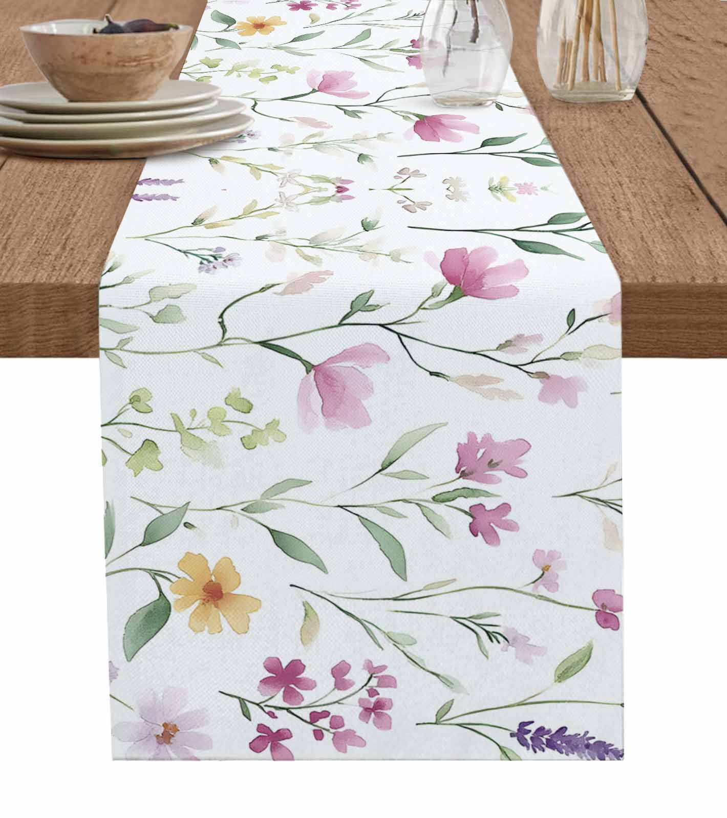 Spring Floral Burlap Cotton Table Runner 13x48 Inches Long, Summer ...