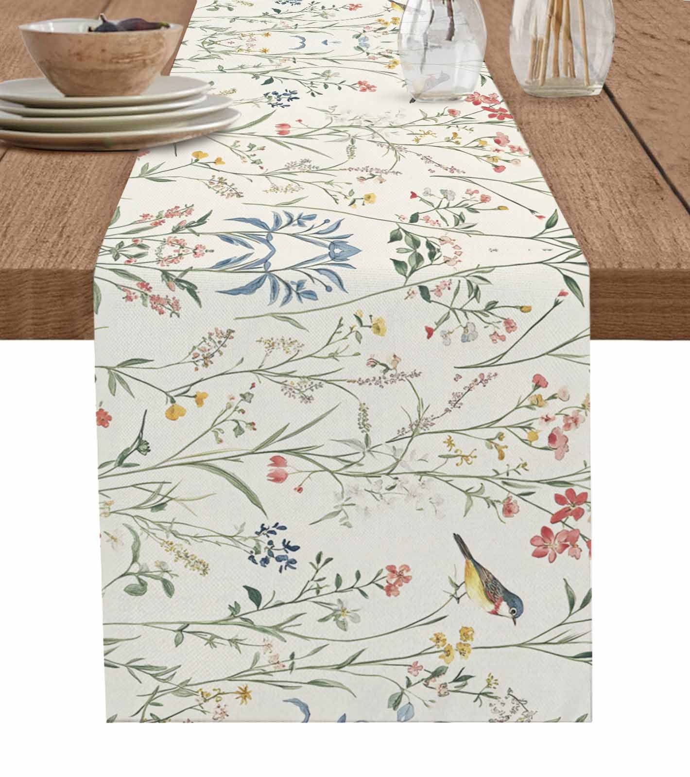Spring Floral Burlap Cotton Table Runner 13x70 Inches Long, Summer ...