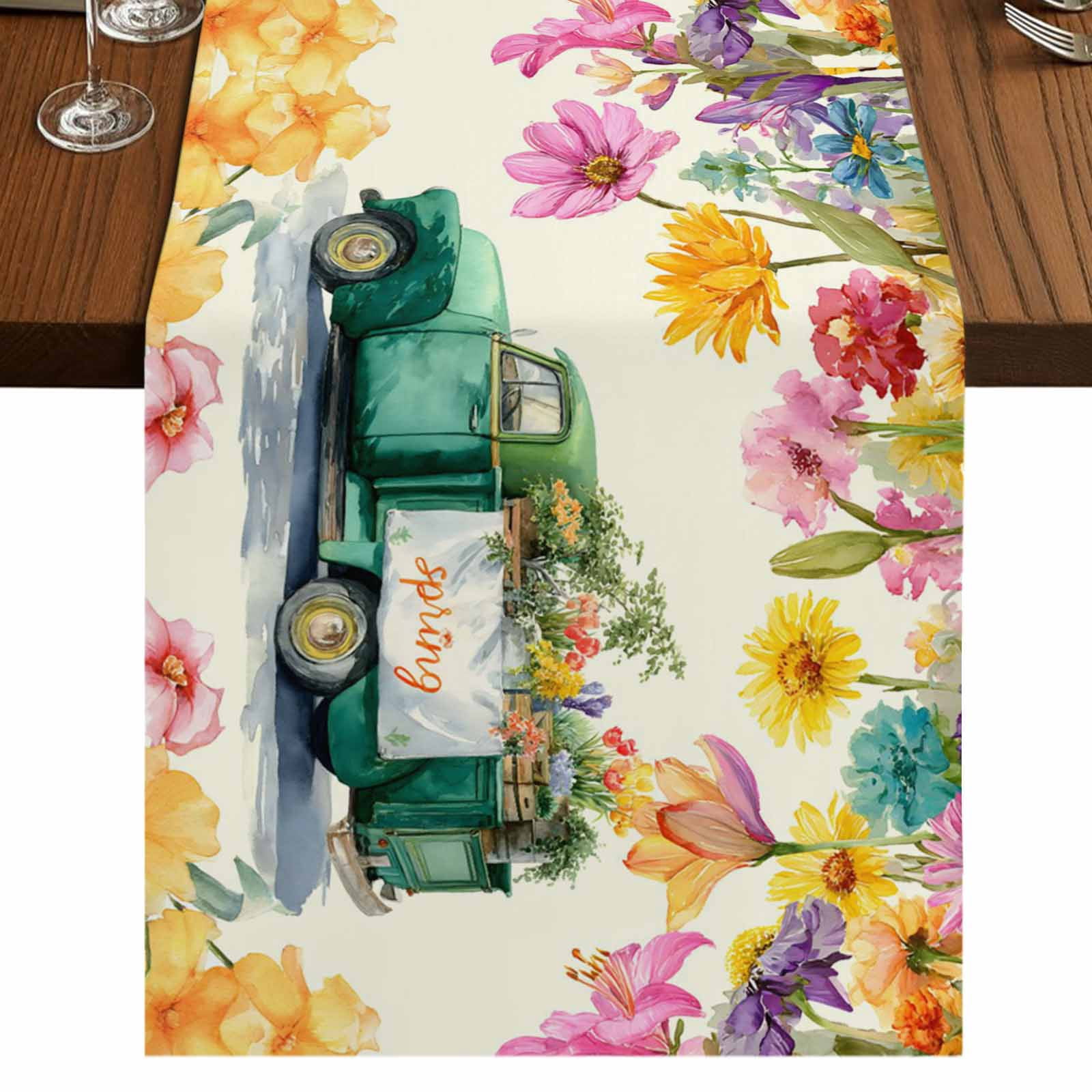 Spring Floral Burlap Cotton Table Runner 13x72 Inches Long, Farmhouse ...