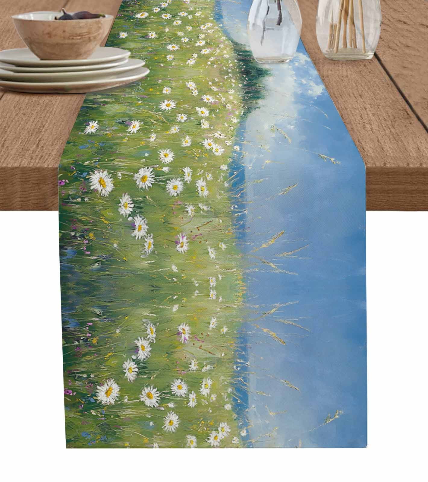 Spring Floral Burlap Cotton Table Runner 13x90 Inches Long, Pastoral ...