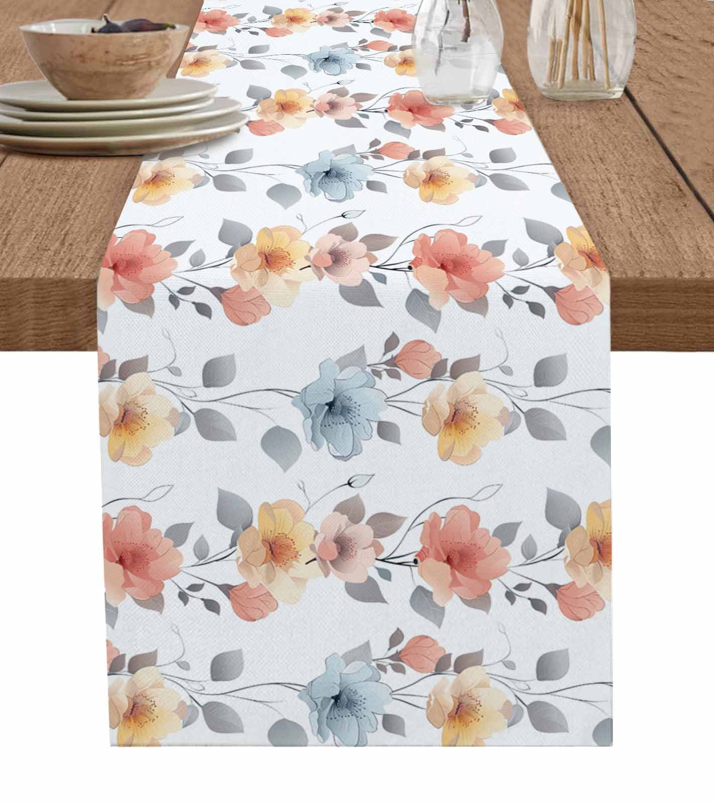 Spring Floral Burlap-Cotton Table Runner 70 Inches Long,Summer ...
