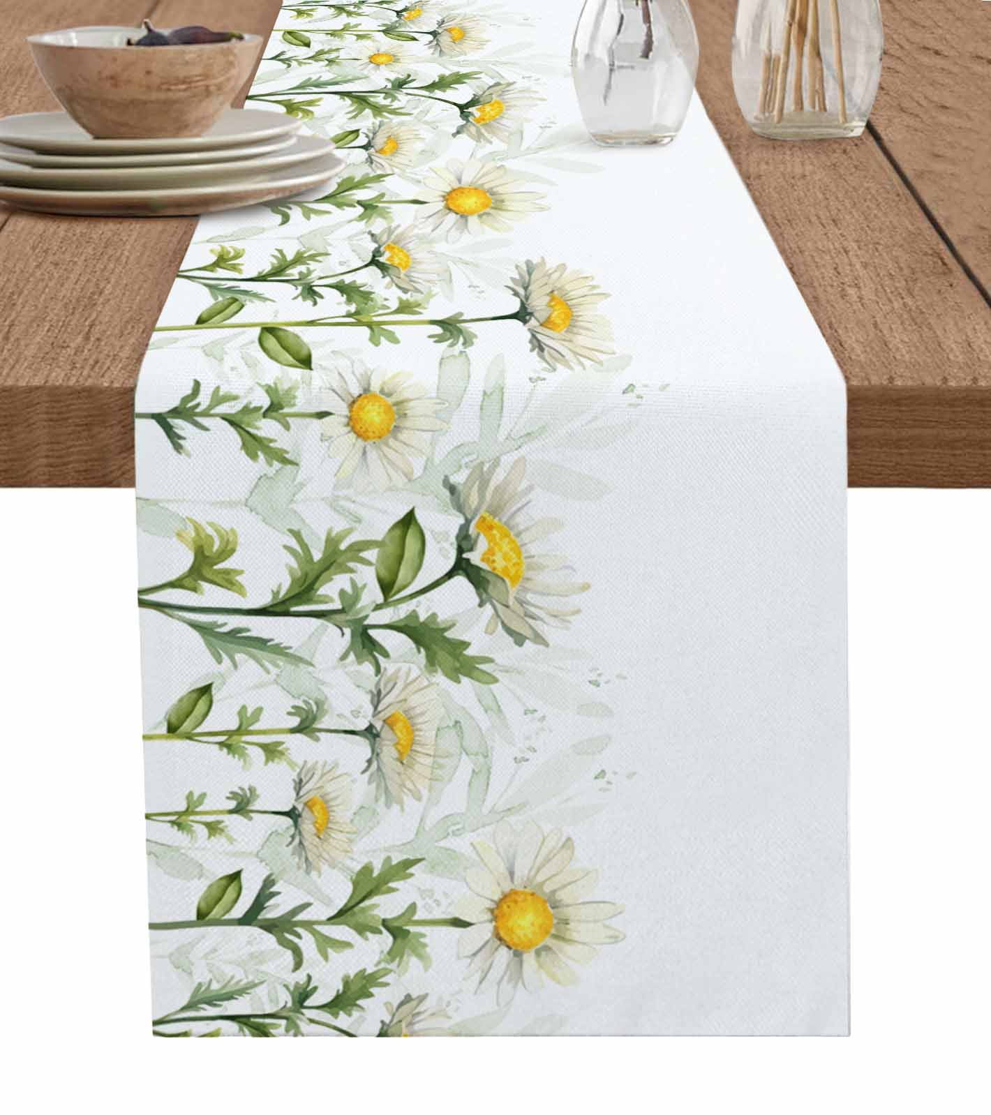 Spring Floral Burlap-Cotton Table Runner 72 Inches Long,Summer Elegant ...