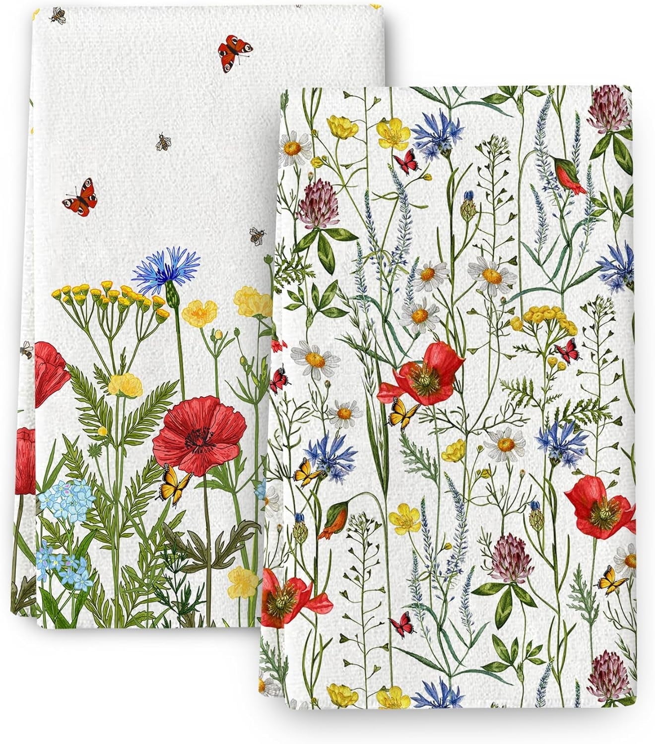 Spring Floral Butterfly Kitchen Towels Decorative Set of 2 Soft ...