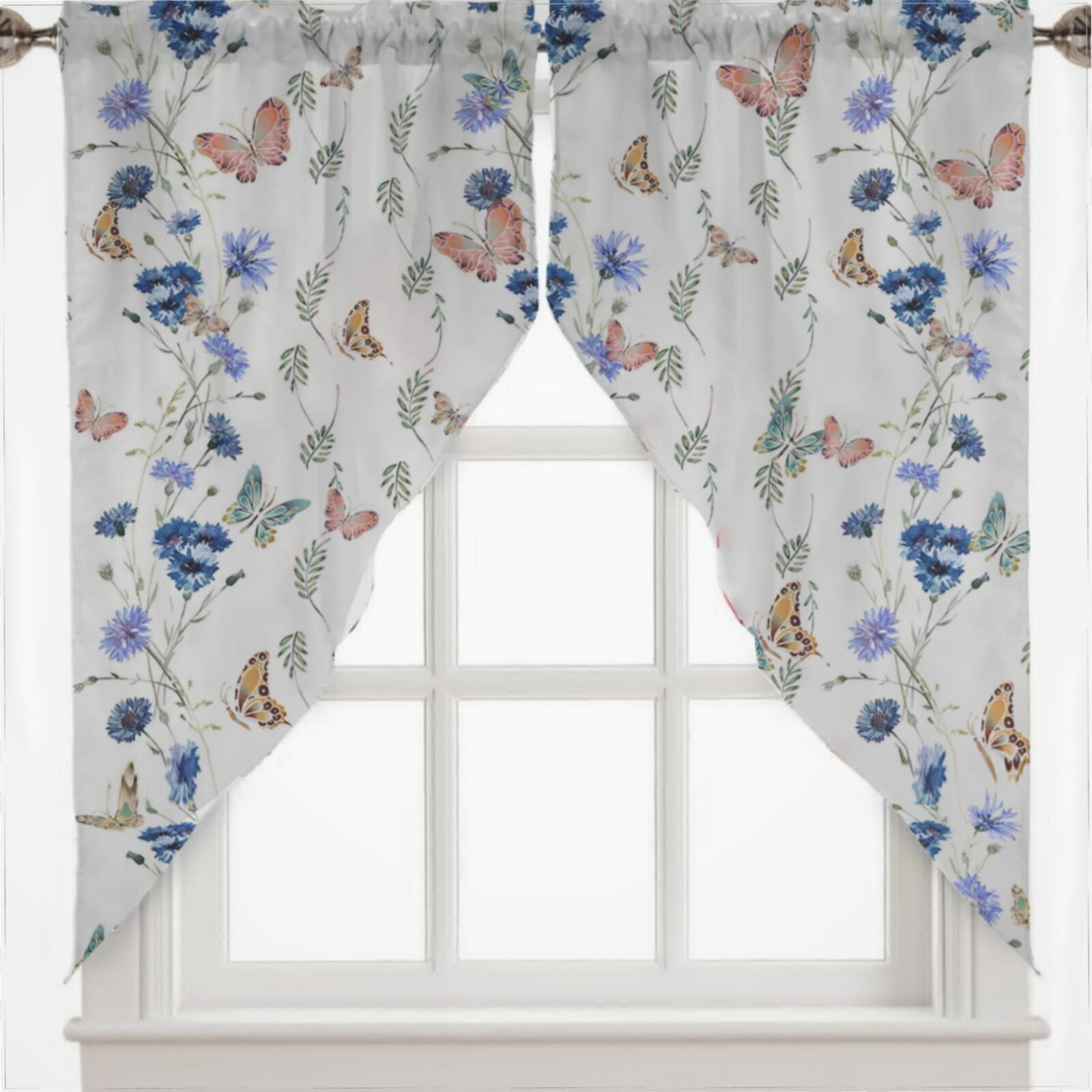 Spring Floral Butterfly Swag Valances For Windows 2 Pack For Kitchen ...
