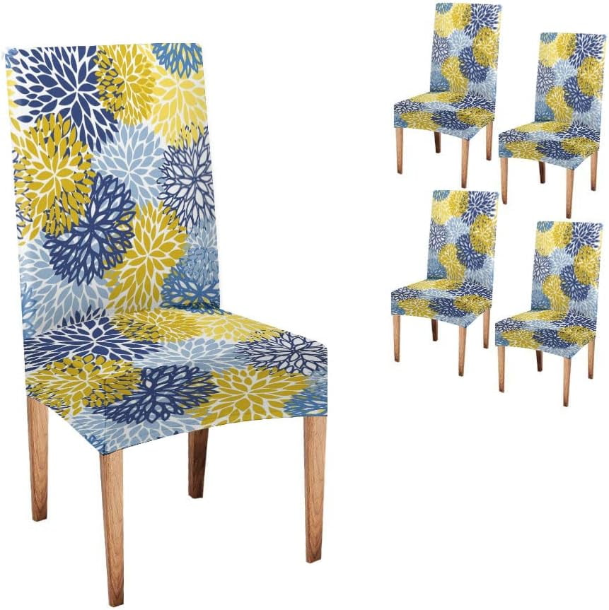 Spring Floral Chair Covers Blue Yellow and Navy Chrysanthemum Flowers ...