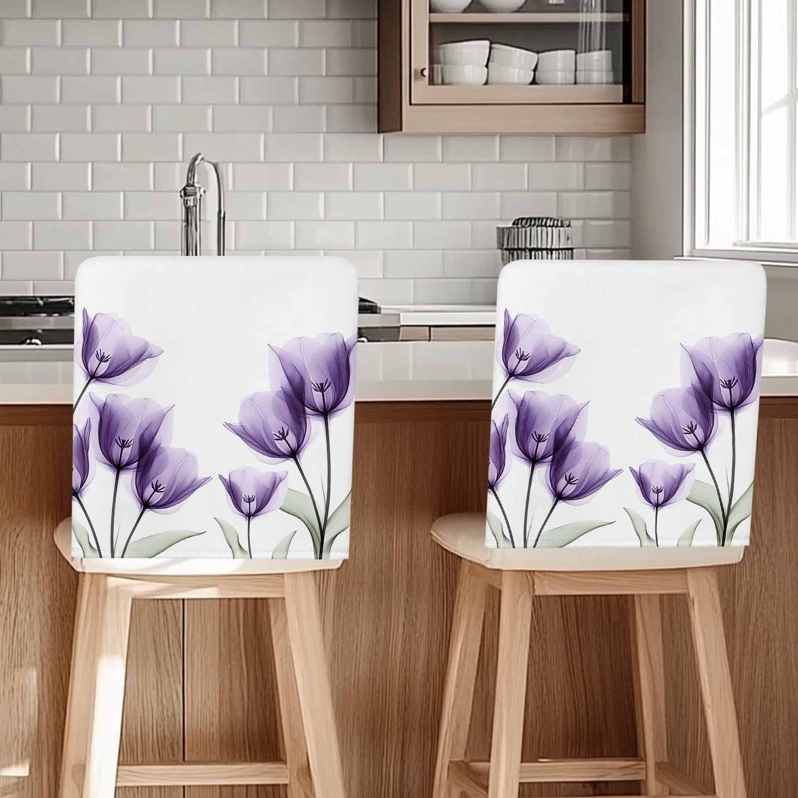 Spring Floral Chair Covers Set of 4 Purple Tulip Looming Flower Leaf ...
