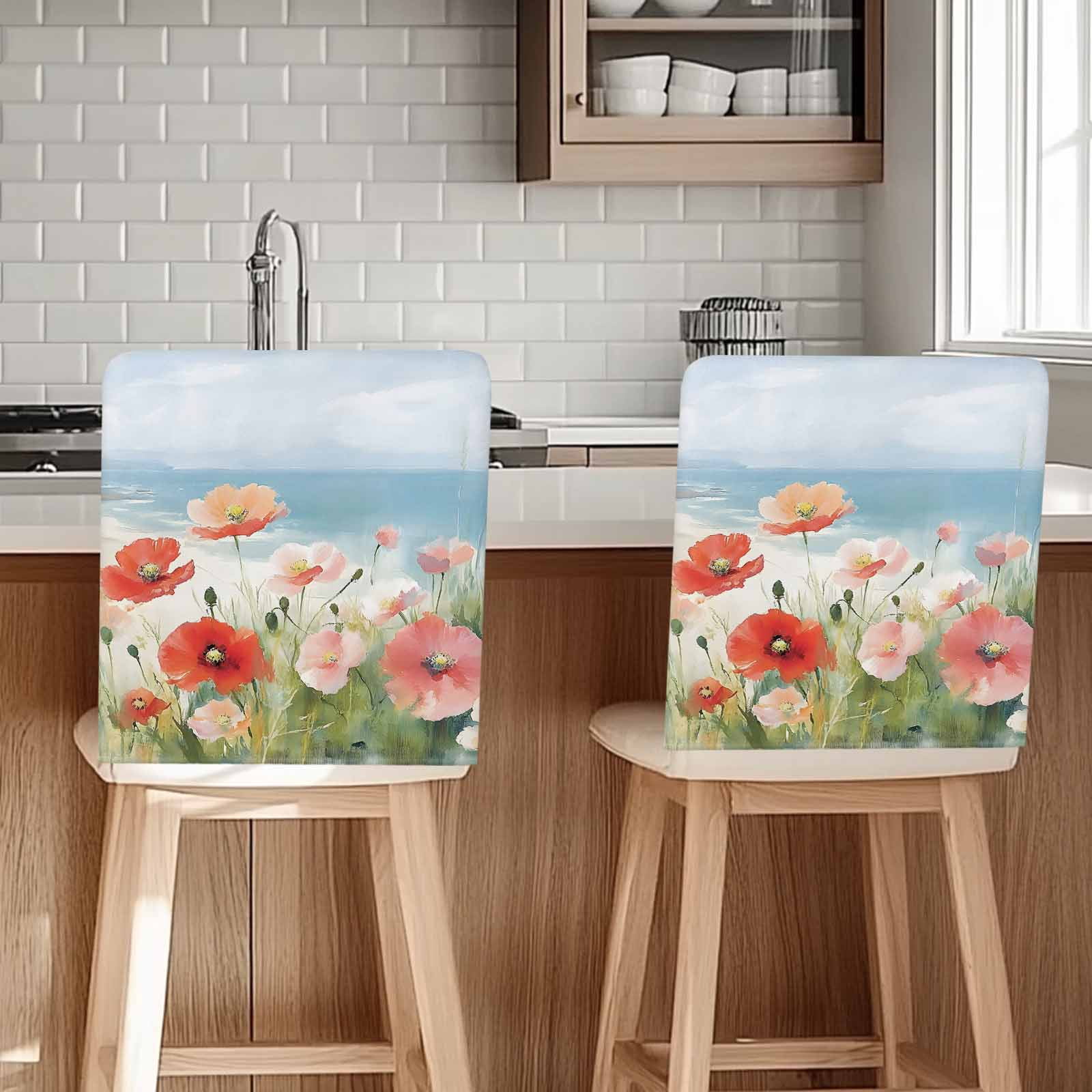 Spring Floral Chair Covers Set of 8 Poppy Field Sky Seaside Watercolor ...
