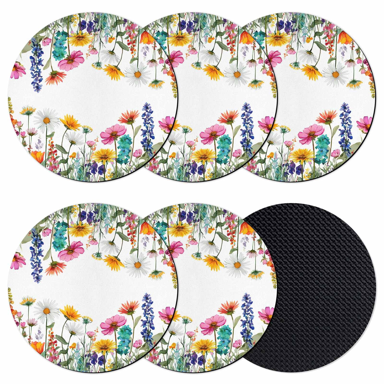 Spring Floral Coasters Set of 6, Absorbent Coasters for Drinks, Yellow ...