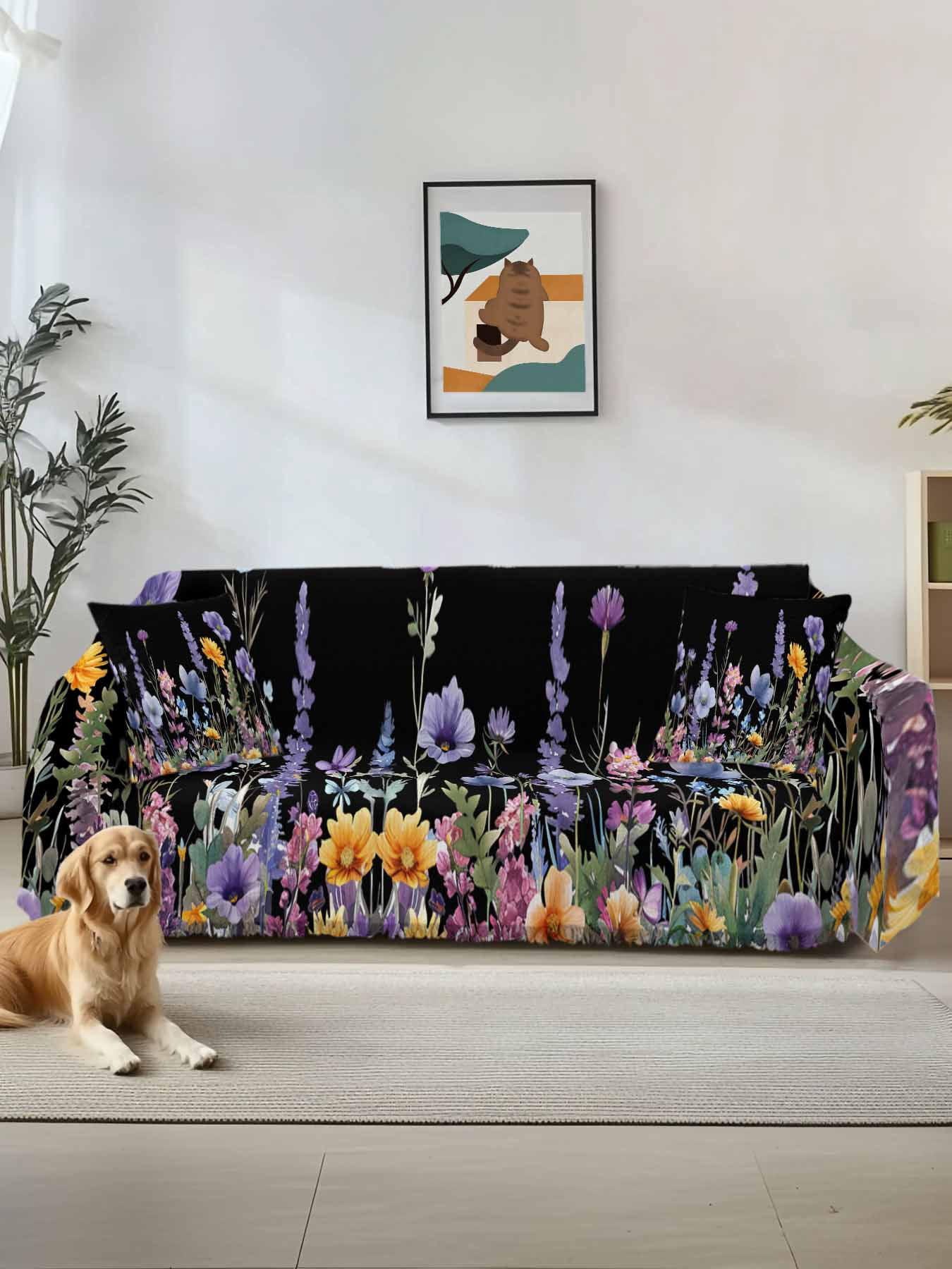 Spring Floral Couch Cover for 2 Cushion Sofa, Summer Botanical Elegant ...