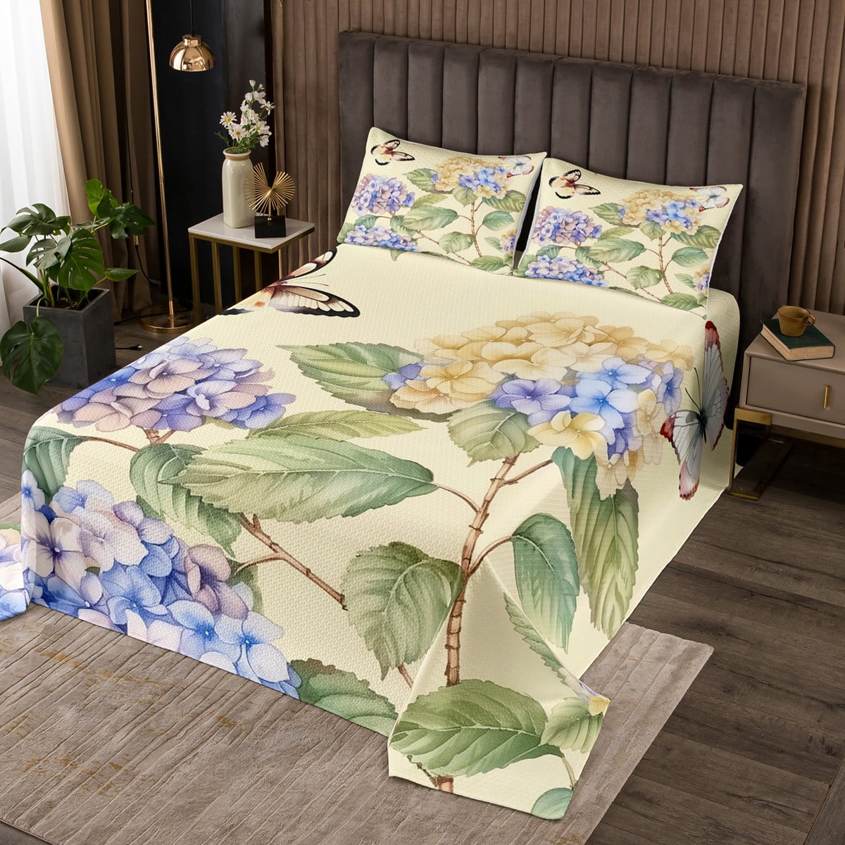 Spring Floral Coverlet Queen Size For Girls Rustic Hydrangea Flower ...
