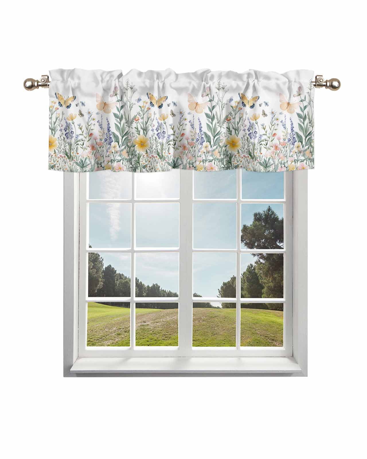 Spring Floral Curtain Valance for Windows/Living Room/Kitchen/Bathroom ...