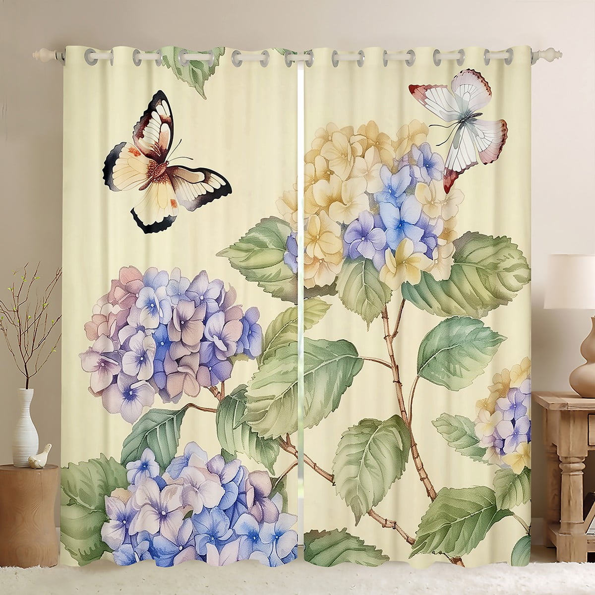 Spring Floral Curtains & Drapes Rustic Hydrangea Flower Blackout ...