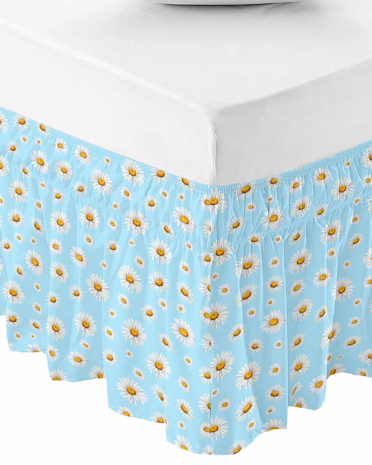 Spring Floral Daisy Bed Skirt Queen Size 18 Inch Drop, Wrap Around Bed ...