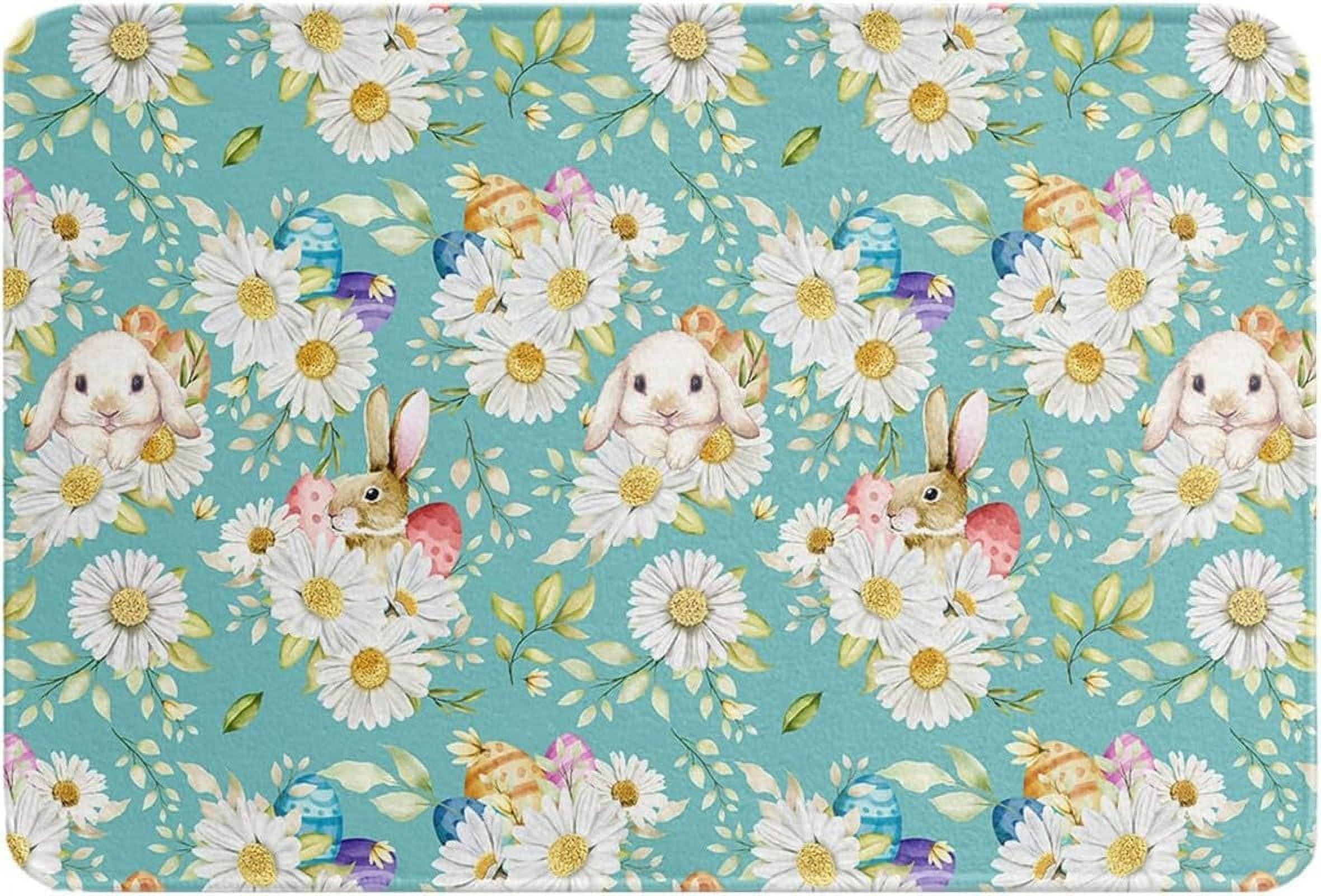 Spring Floral Daisy Bunny Colorful Eggs Rugs Funny Doormat, Welcome ...