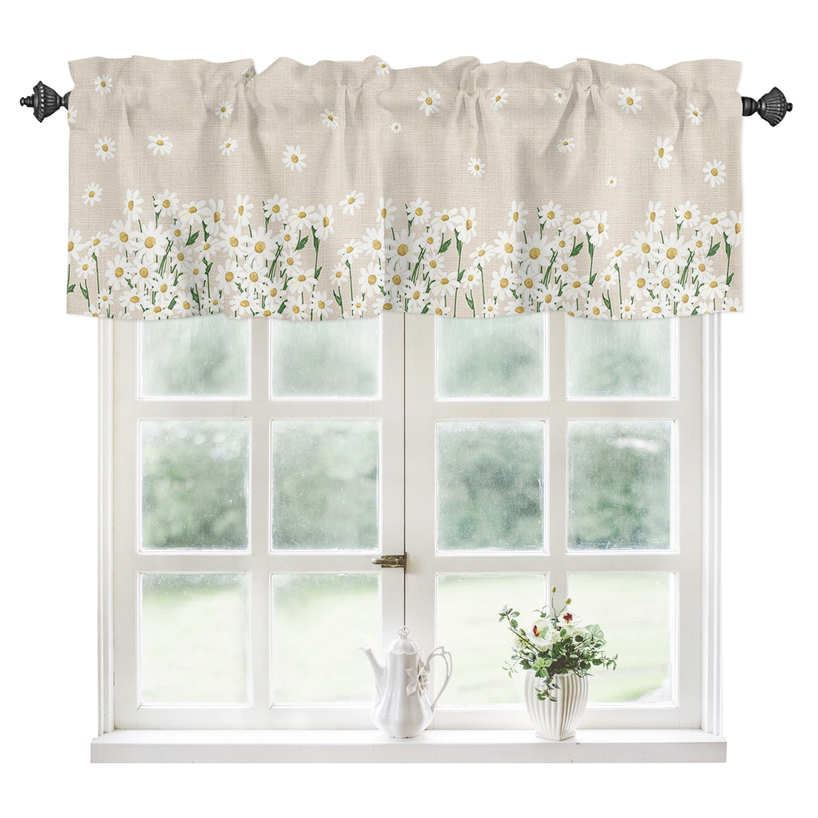 Spring Floral Daisy Kitchen Valances for Windows 60x18 Inch Kitchen ...