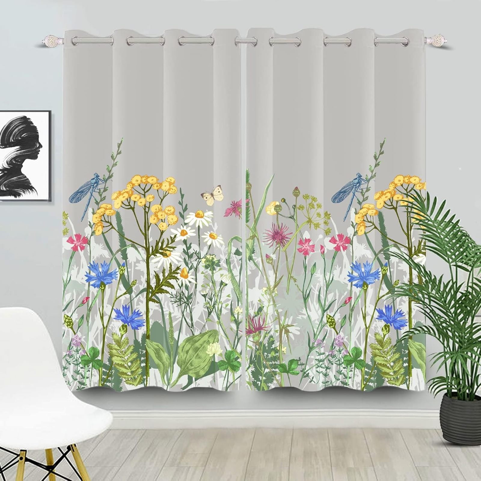 Spring Floral Decorative Window Curtains Damselfly Dragonfly Wild ...
