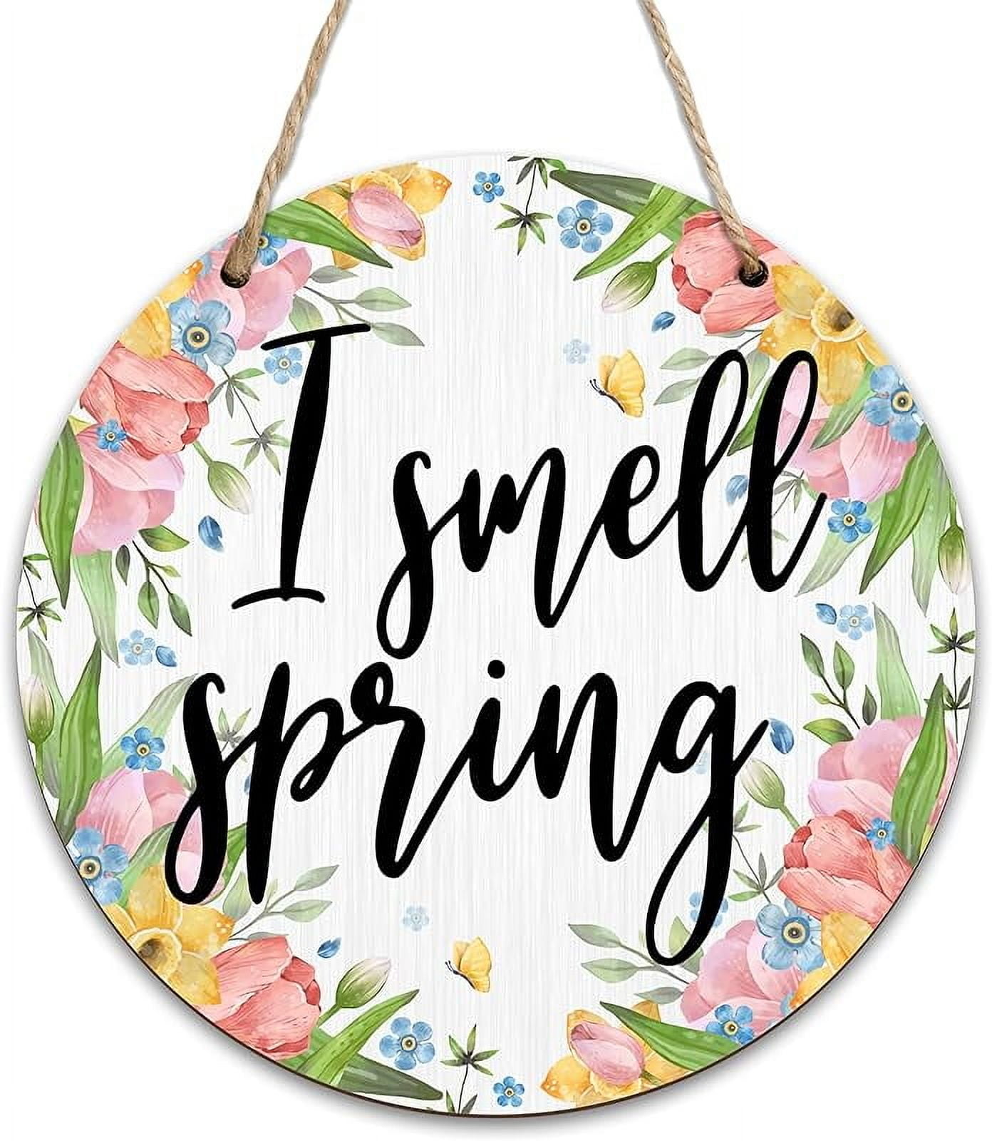 Spring Floral Door Sign Decorations, I Smell Spring Hanging Sign For ...