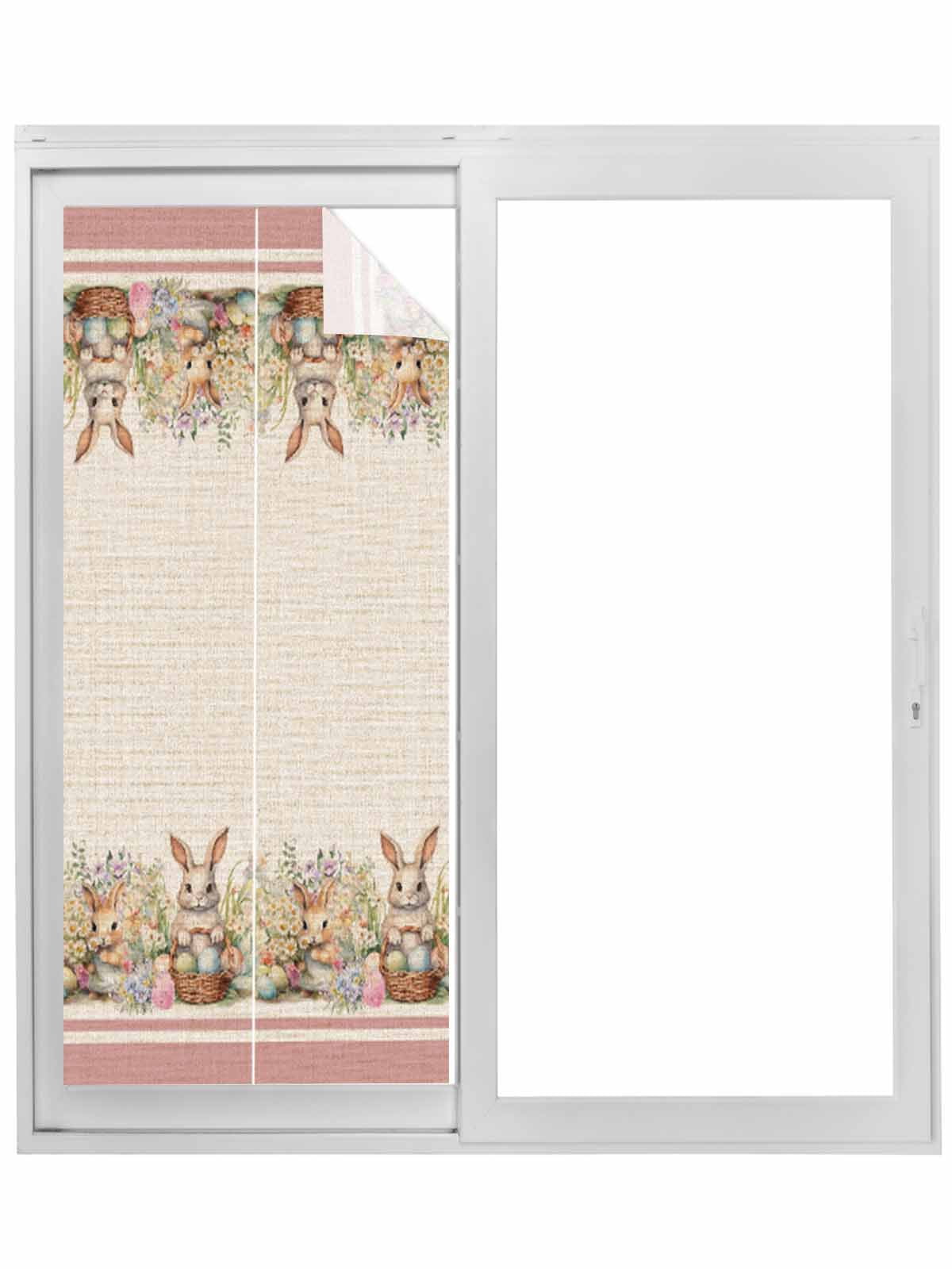 Spring Floral Eater Bunny Window Privacy Film, Colorful Eggs Rustic Red ...