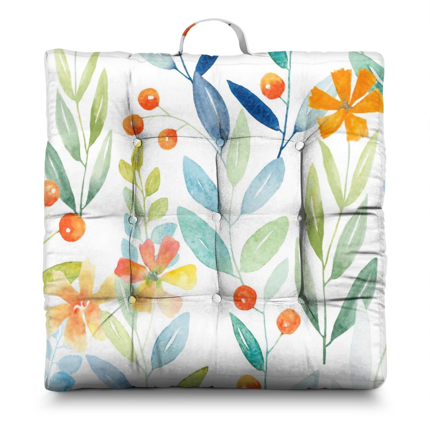 Spring Floral Floor Pillow - Fluffy Square Zabuton with Garden-Inspired ...