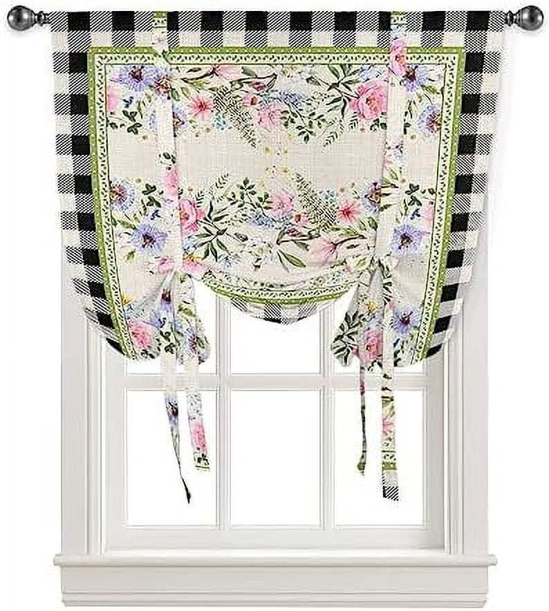 Spring Floral Flower Tie Up Curtains for Kitchen Bedroom Living Room ...