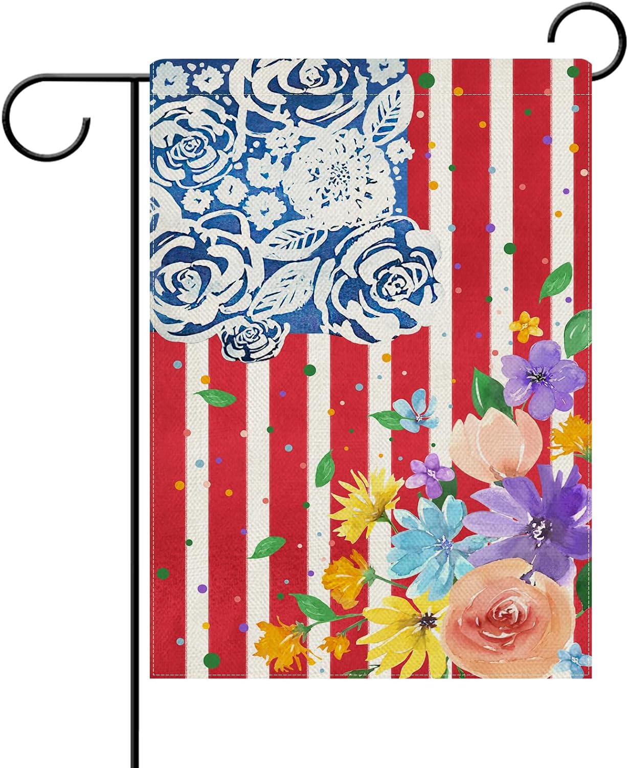 Spring Floral Flowers Decorative Garden Flag, Rose Leaves Red White ...
