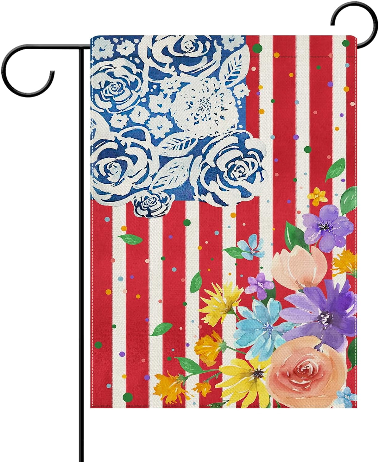 Spring Floral Flowers Decorative Garden Flag, Rose Leaves Red White Stripes Polka Dot Yard ...