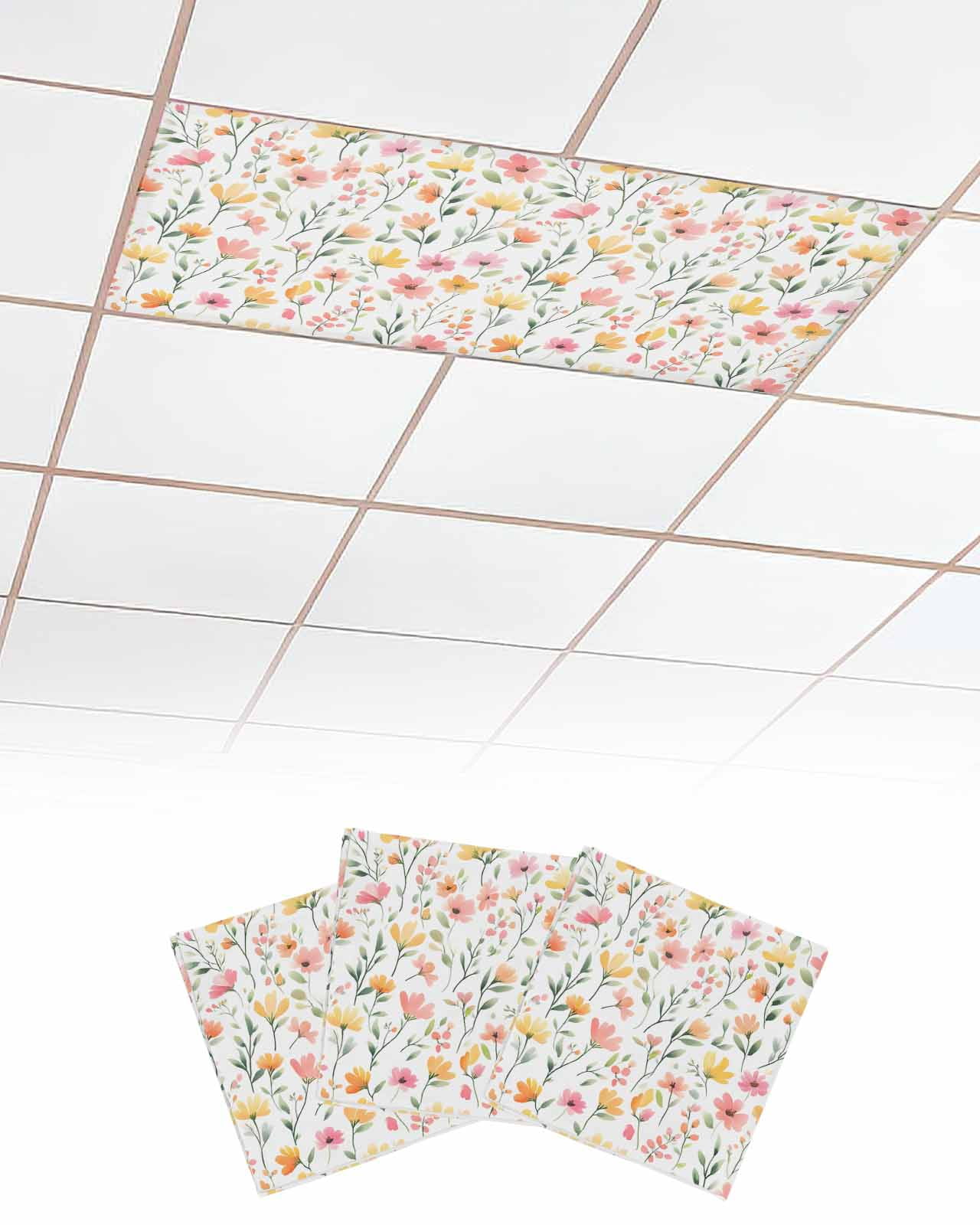 Spring Floral Fluorescent Light Covers for Ceiling Lights 4x2 feet,3 ...