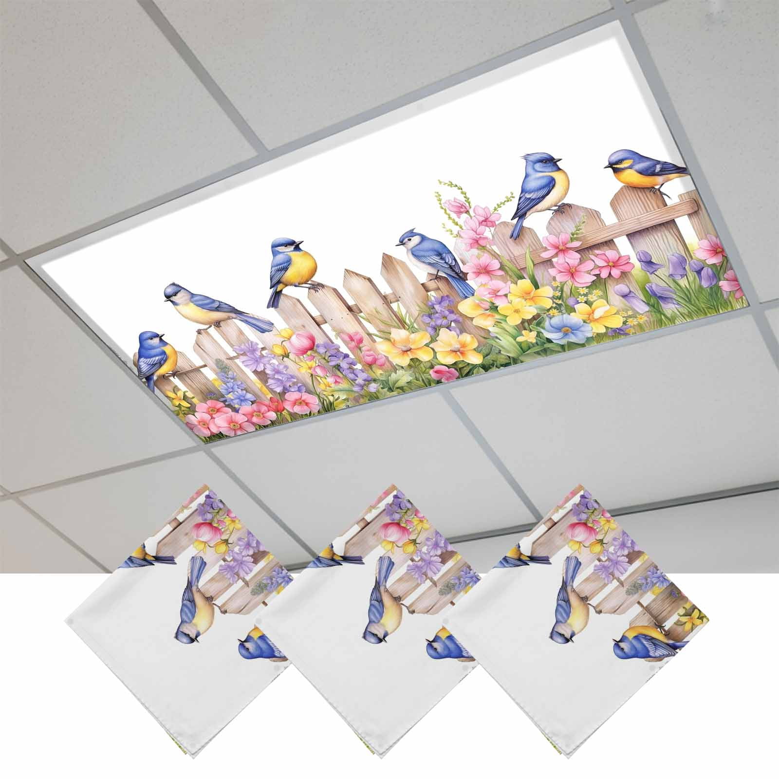 Spring Floral Fluorescent Light Covers, Summer Birds Botanical Fence ...